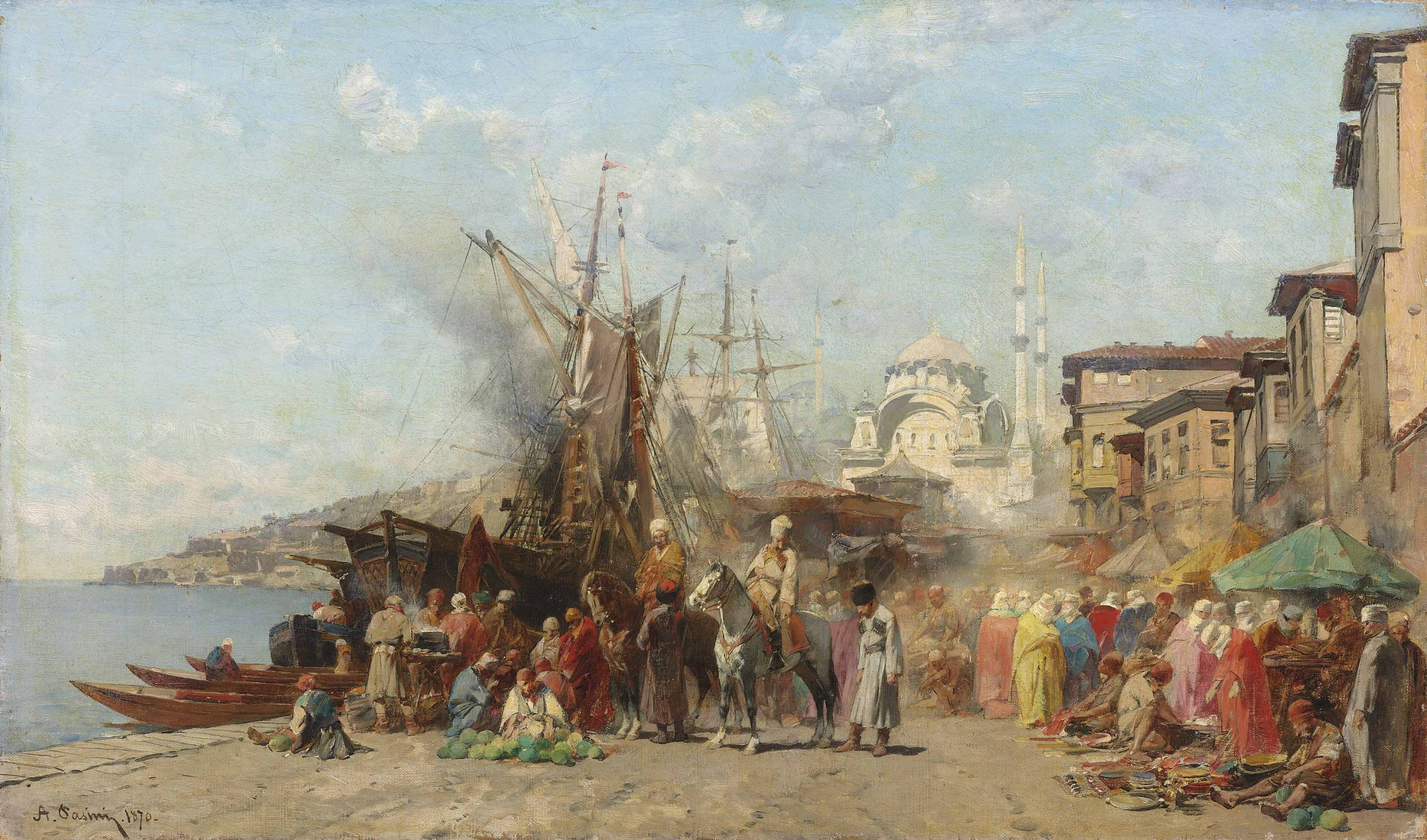 Alberto Pasini A market before Nusretiye Camii mosque in Tophane ...