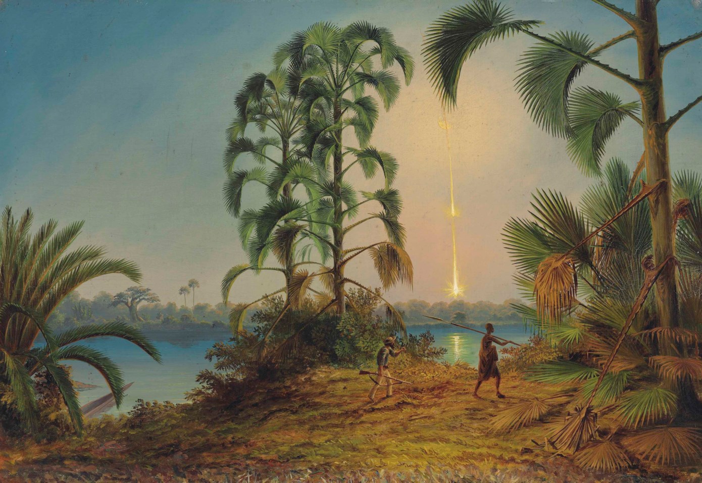 Thomas Baines (1820-1875), Searching for Hippopotami on an island in ...