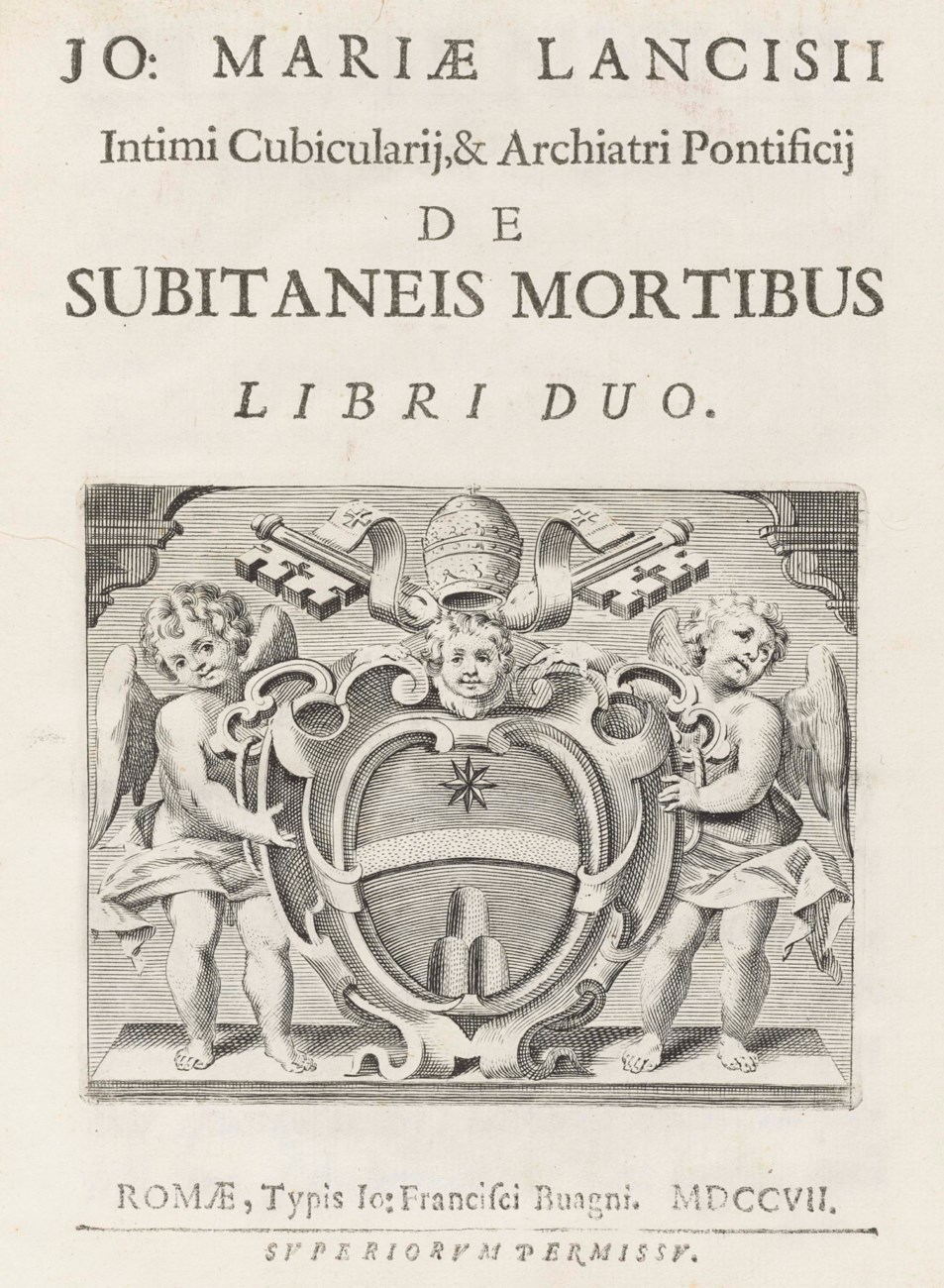 LANCISI, Giovanni Maria (1654-1720). De subitaneis mortibus libri duo ...