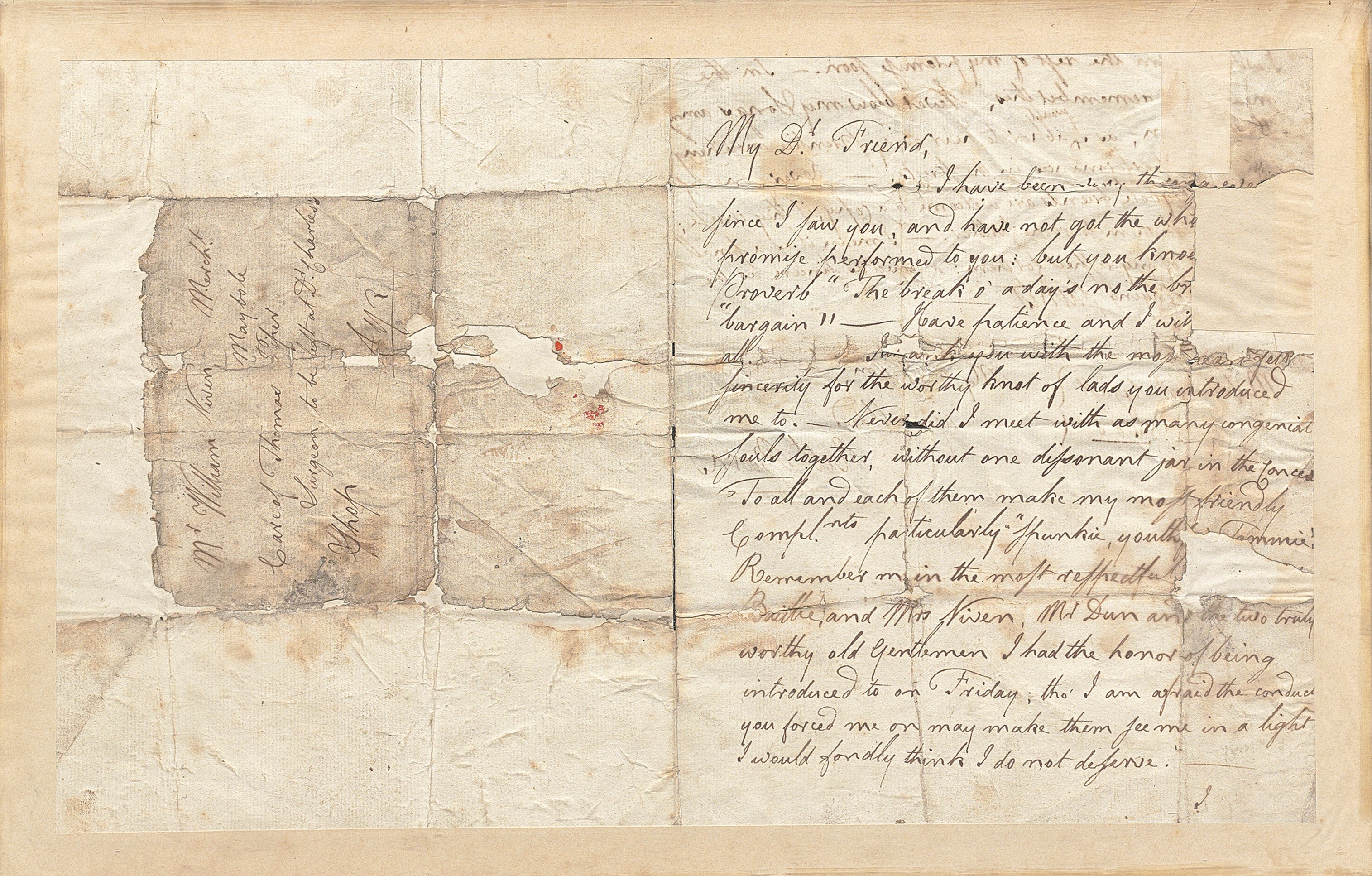 BURNS, Robert (1759-1796). Autograph letter signed ('Robt Burns') to ...