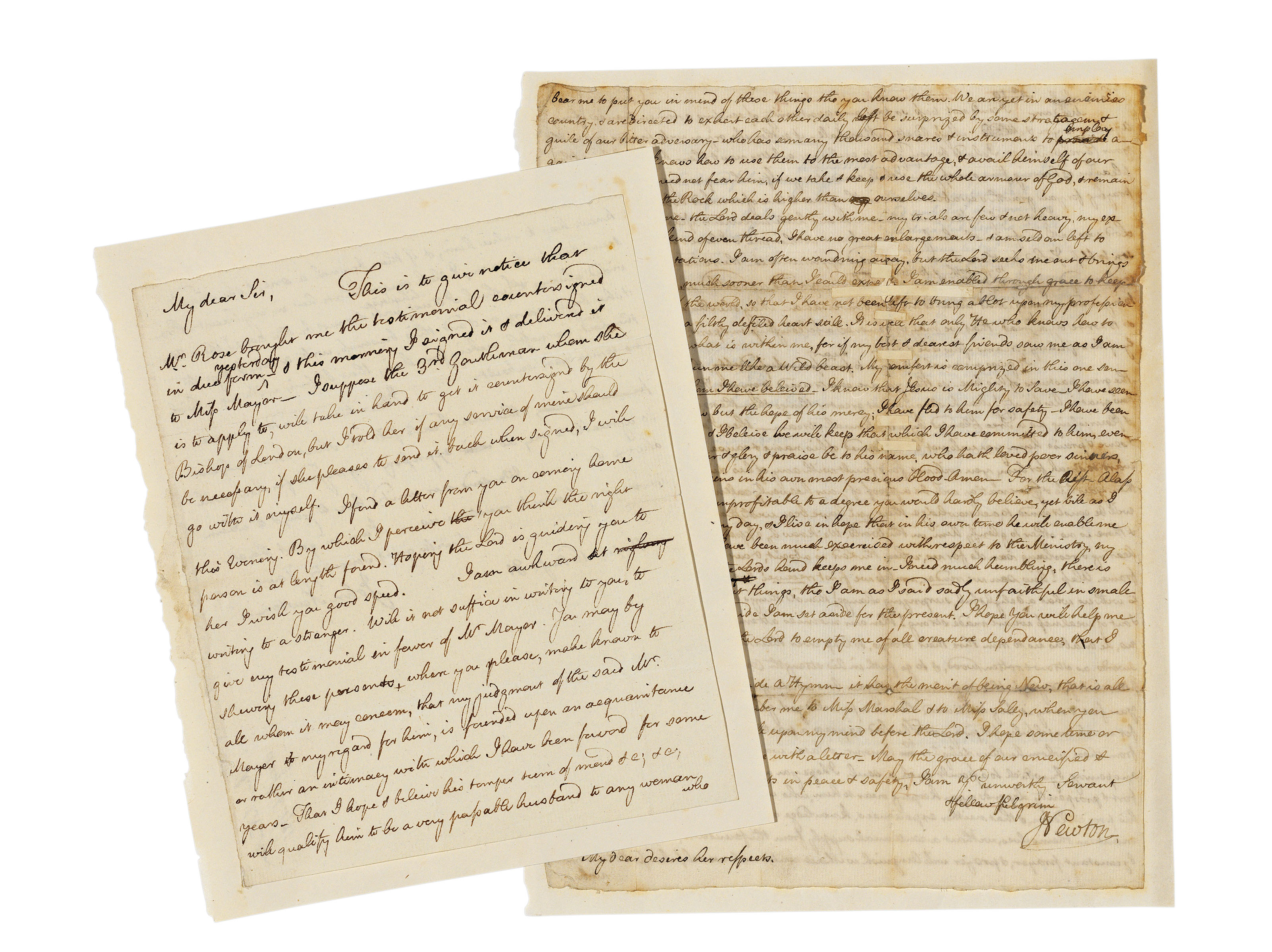 NEWTON, John (1725-1807). Autograph letter signed (‘J Newton’) to a ...