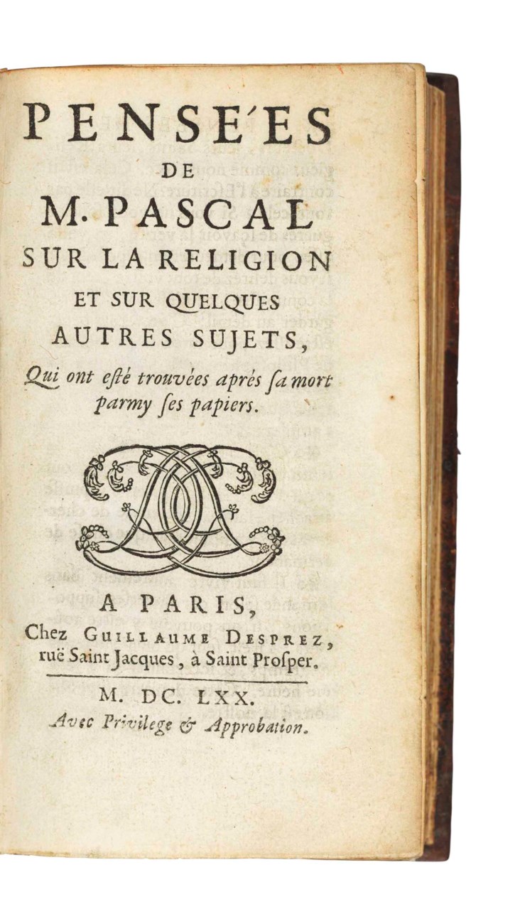 PASCAL, Blaise (1623-1662). Pensées de M. Pascal sur la religion, et ...