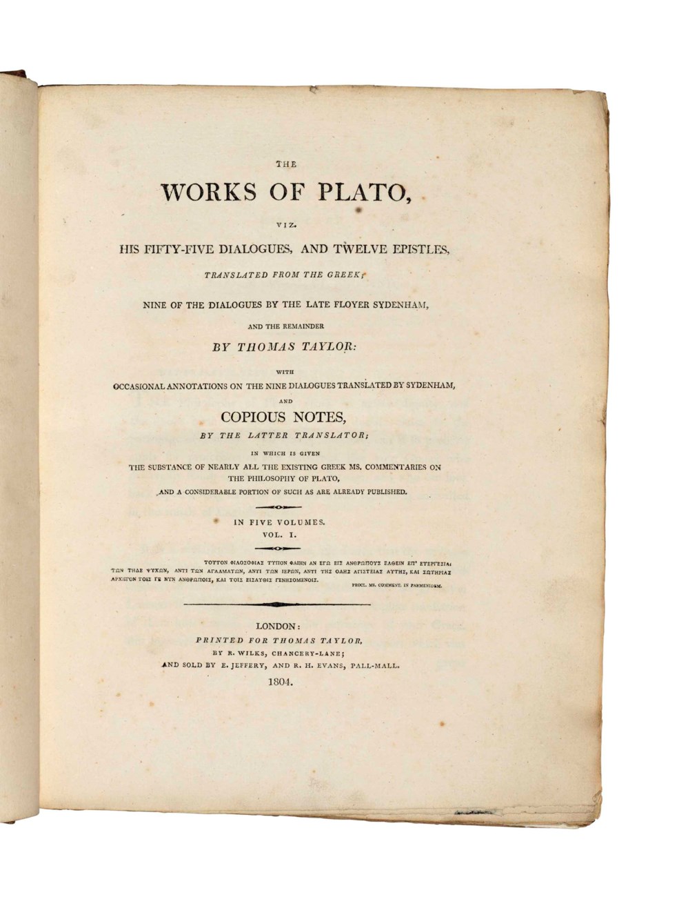 PLATO (?427-347 B.C.). The Works … viz. His Fifty-Five Dialogues and ...