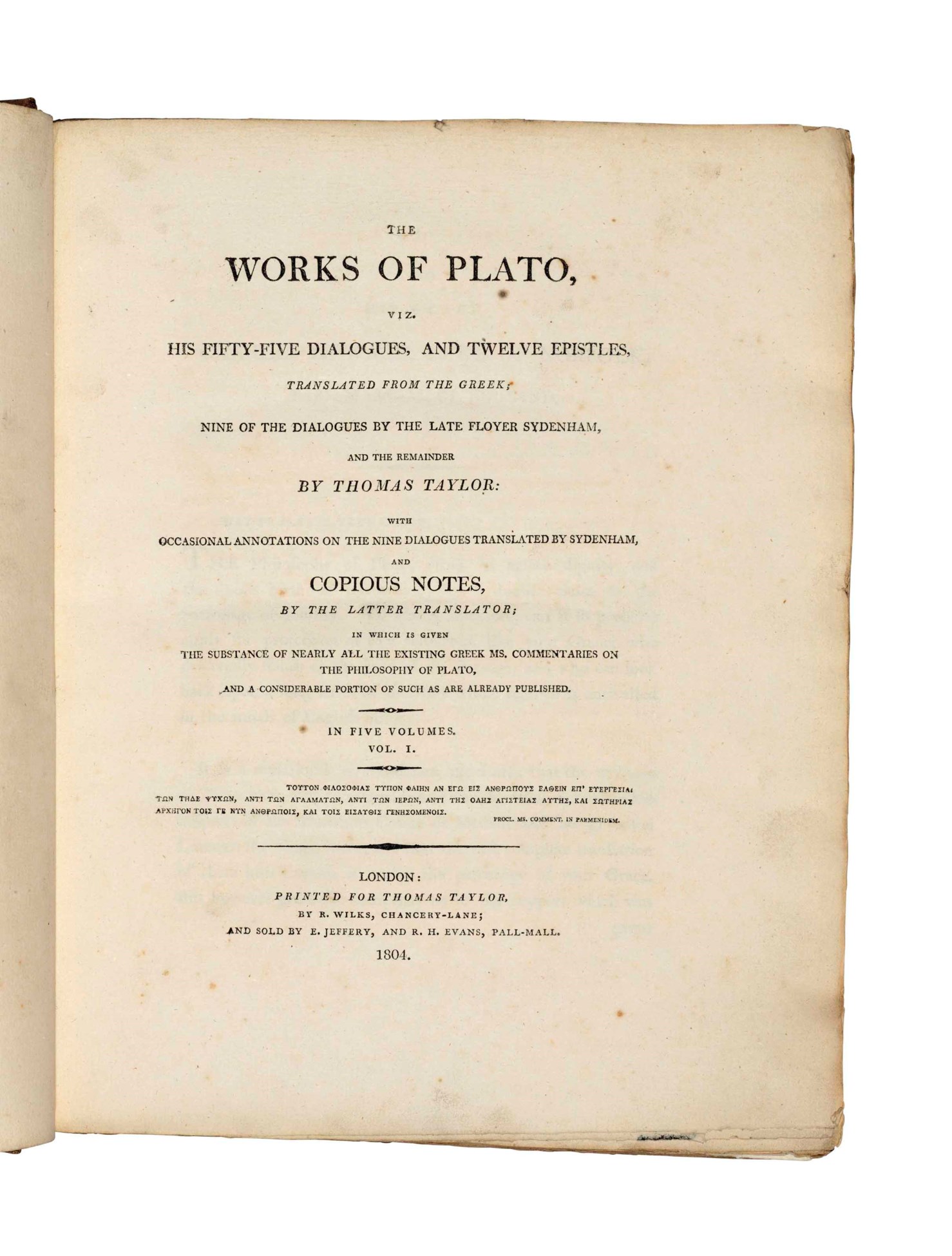 PLATO (?427-347 B.C.). The Works … viz. His Fifty-Five Dialogues and ...