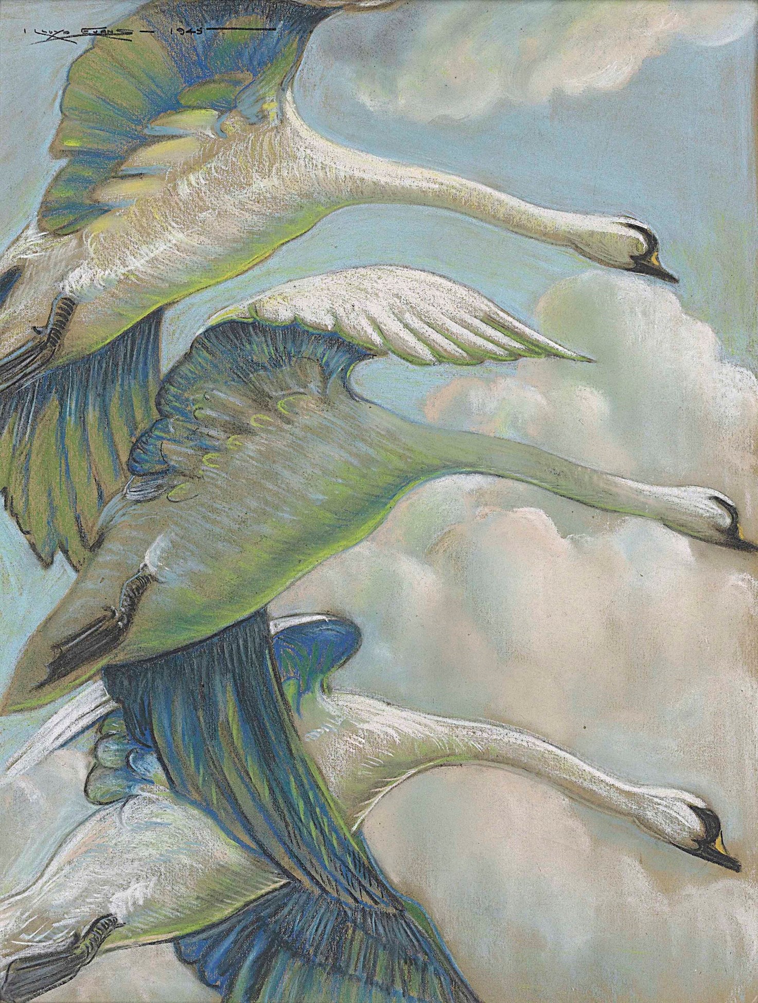 David Lloyd Evans (b. 1916), Three swans in flight | Christie's