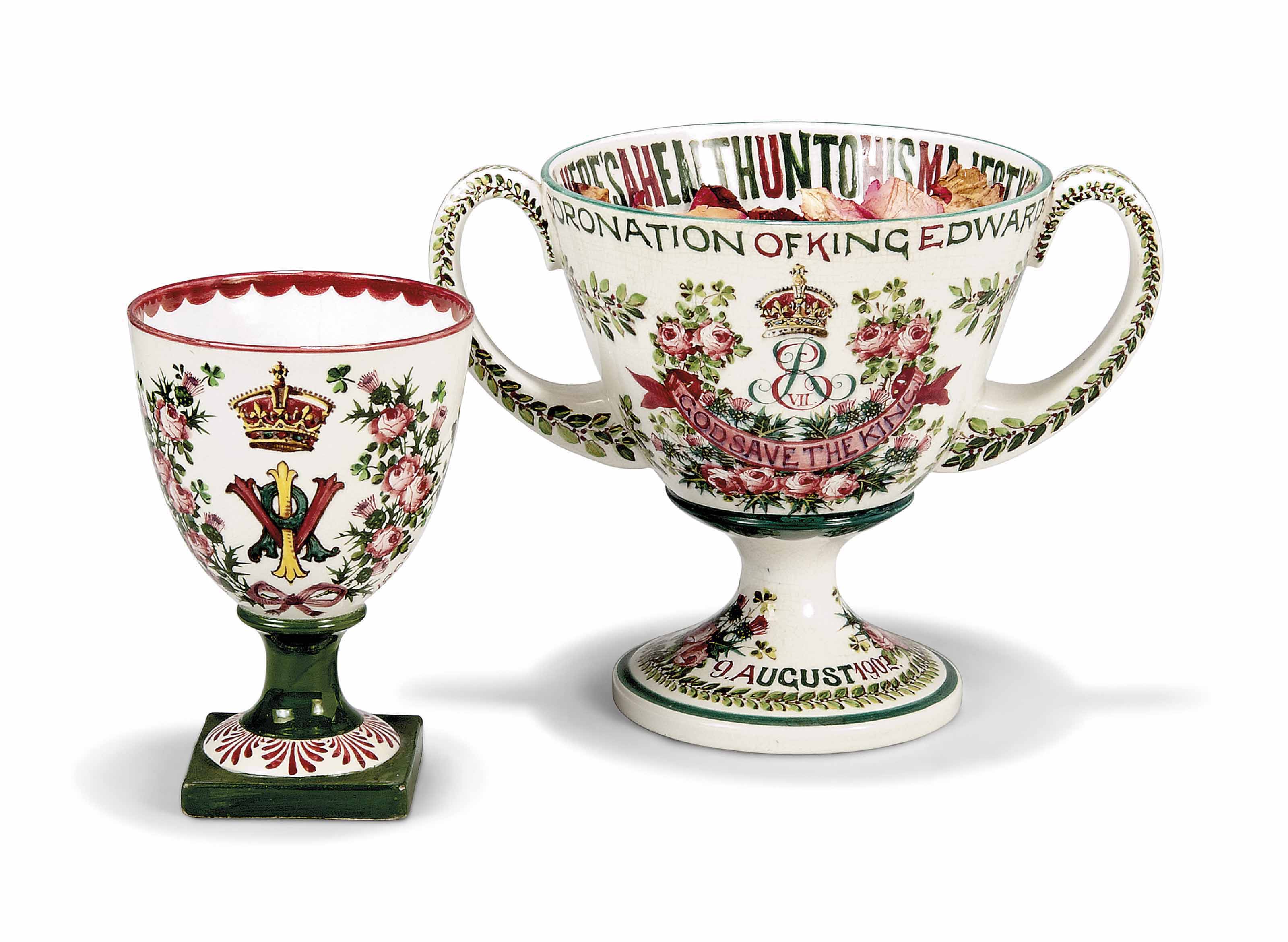 A COMMEMORATIVE FOOTED CUP AND A TWO-HANDLED LOVING-CUP