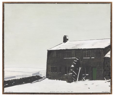 PETER BROOK (1927-2009), Cold Windy Day, Buttressed Pennine Farm with a ...