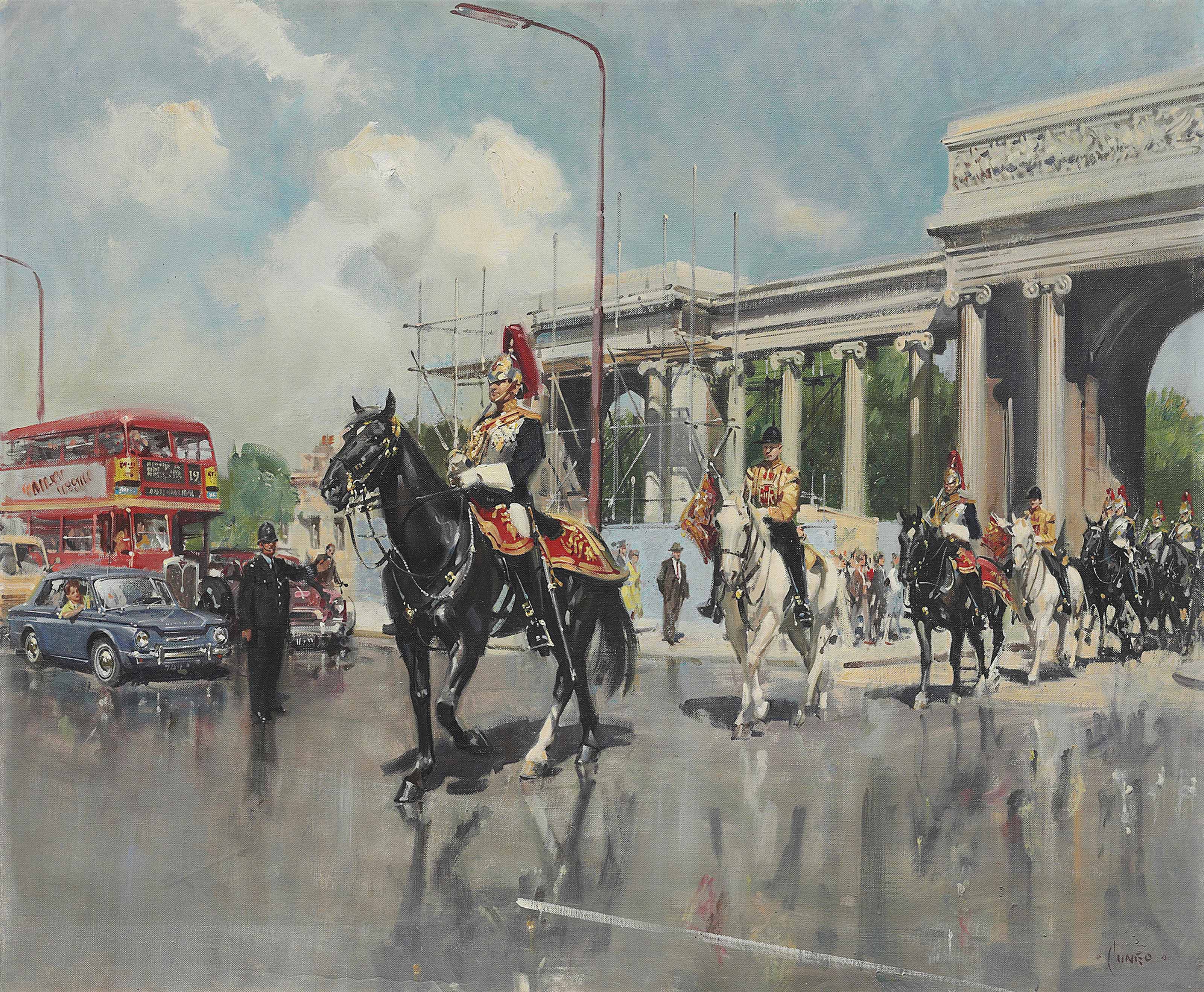 TERENCE CUNEO (1907-1996), The Household Cavalry emerging from Hyde ...