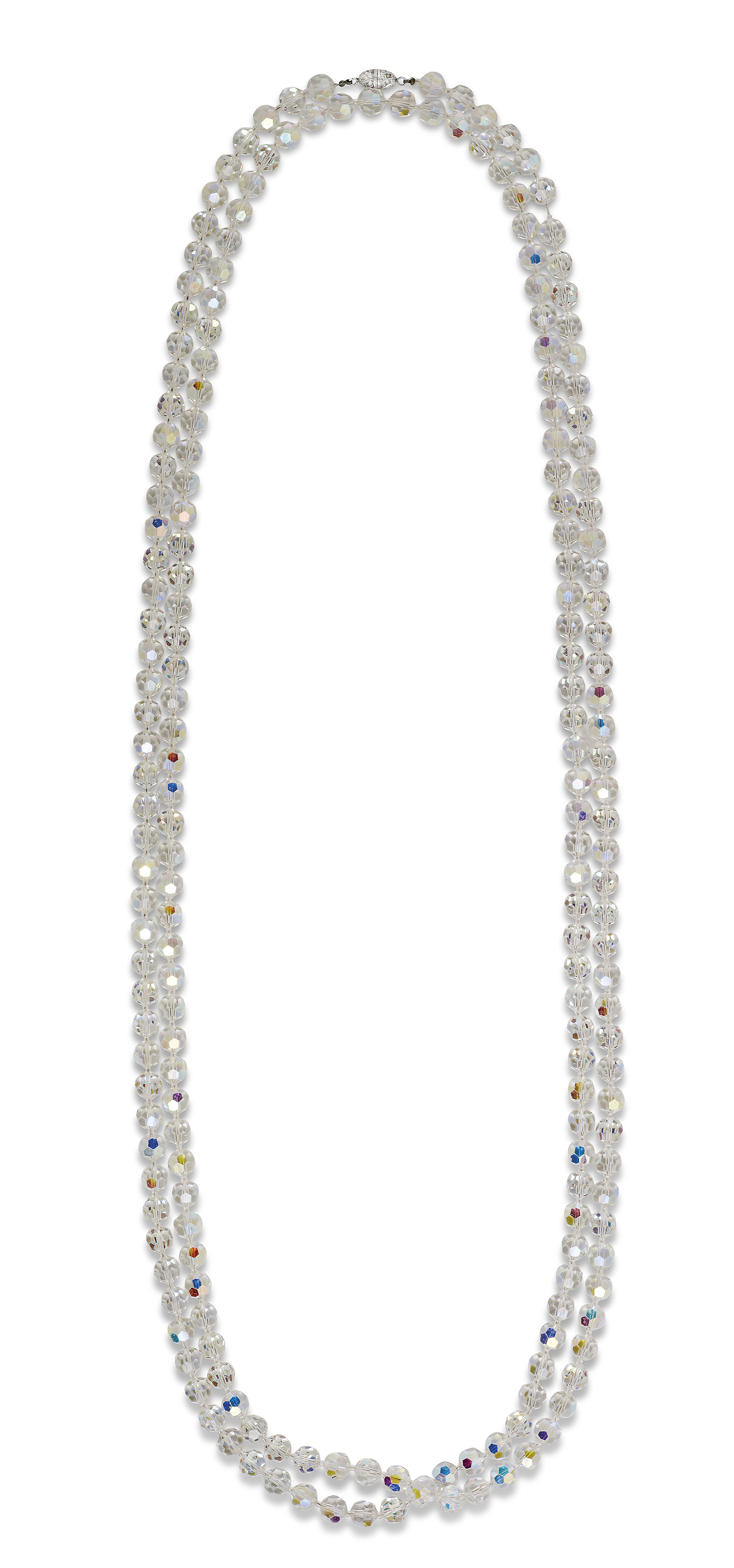 A LONG SAUTOIRE NECKLACE OF CRYSTAL BEADS, AURORA BOREALIS, SWAROVSKI ...