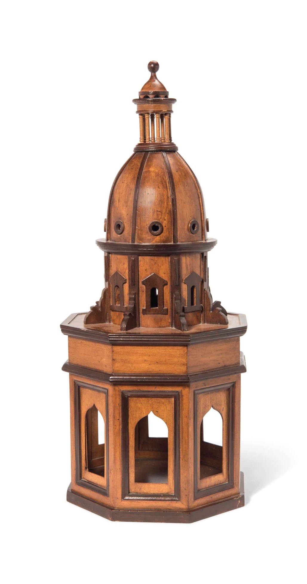 A WALNUT ARCHITECTURAL MODEL OF AN OCTAGONAL DOME WITH CUPOLA, 20TH ...