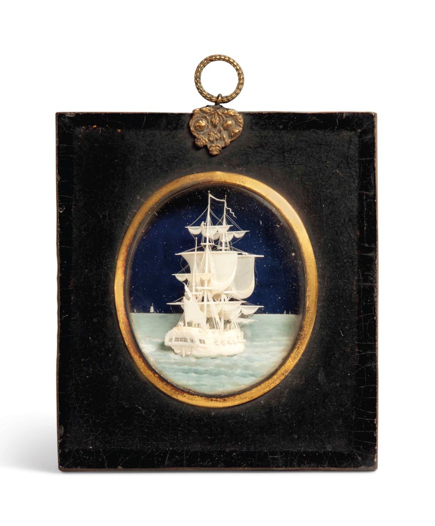A GEORGE III MINIATURE IVORY RELIEF OF A SHIP, ATTRIBUTABLE TO STEPHANY ...