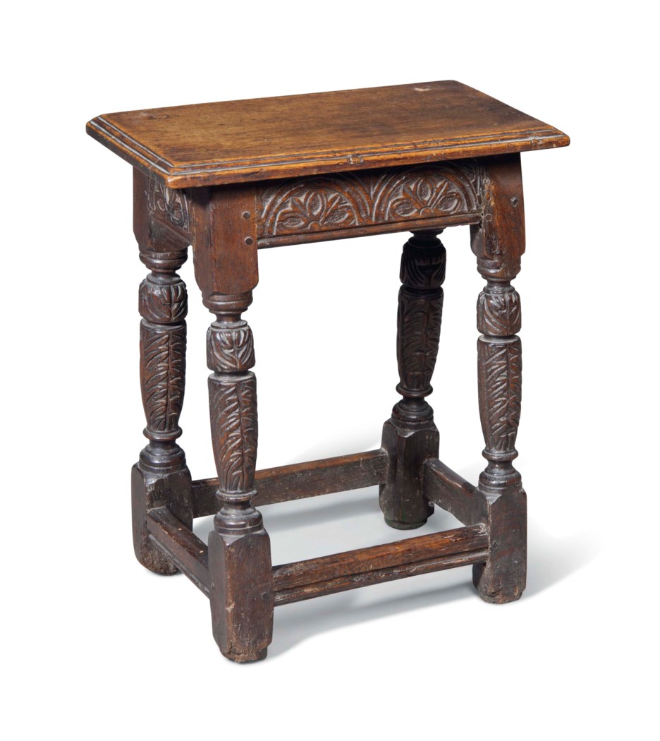 AN ELIZABETHAN OAK JOINED STOOL WITH LATER TOP, LATE 16TH CENTURY ...