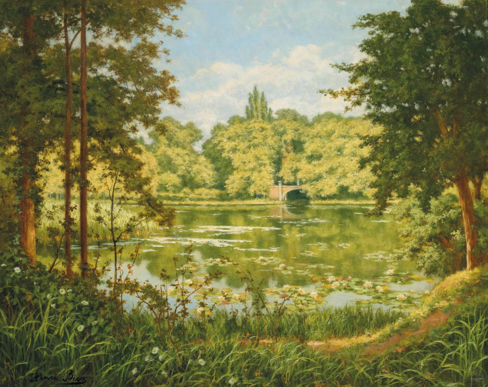 Henri Biva (French, 1848-1928), A woodland lake | Christie's