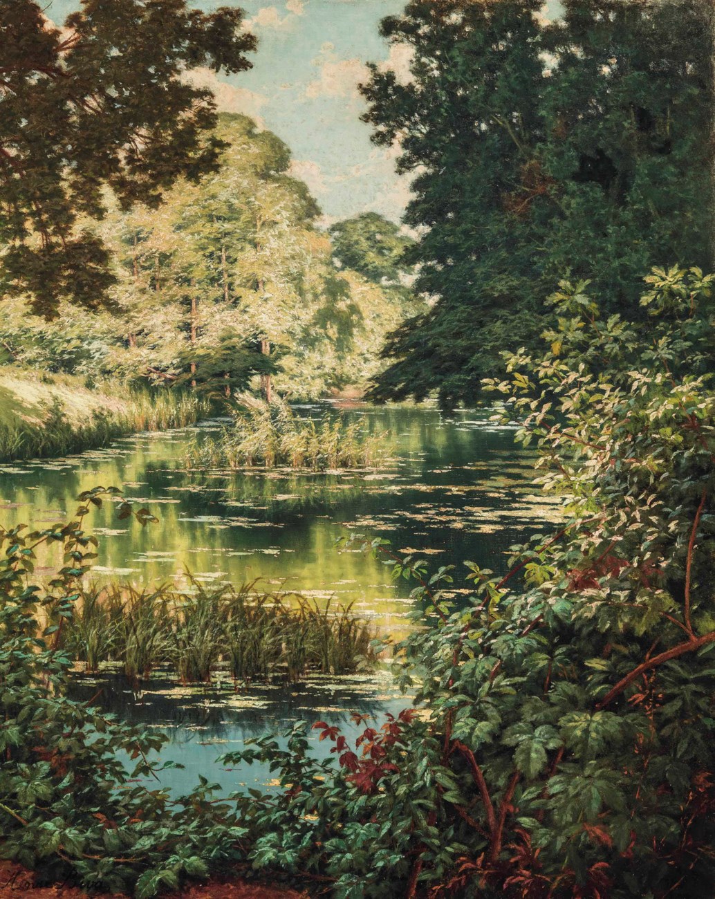 Henri Biva (French, 1848-1928), A woodland lake | Christie's