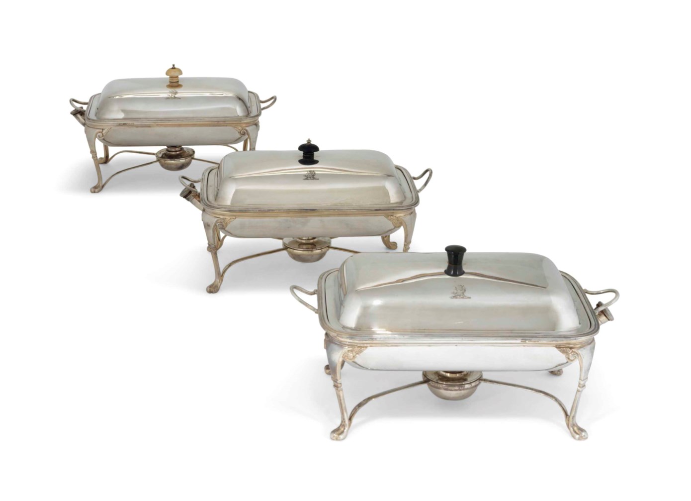 THREE VICTORIAN SILVER WARMING DISHES, COVERS AND STANDS, MARK OF ...