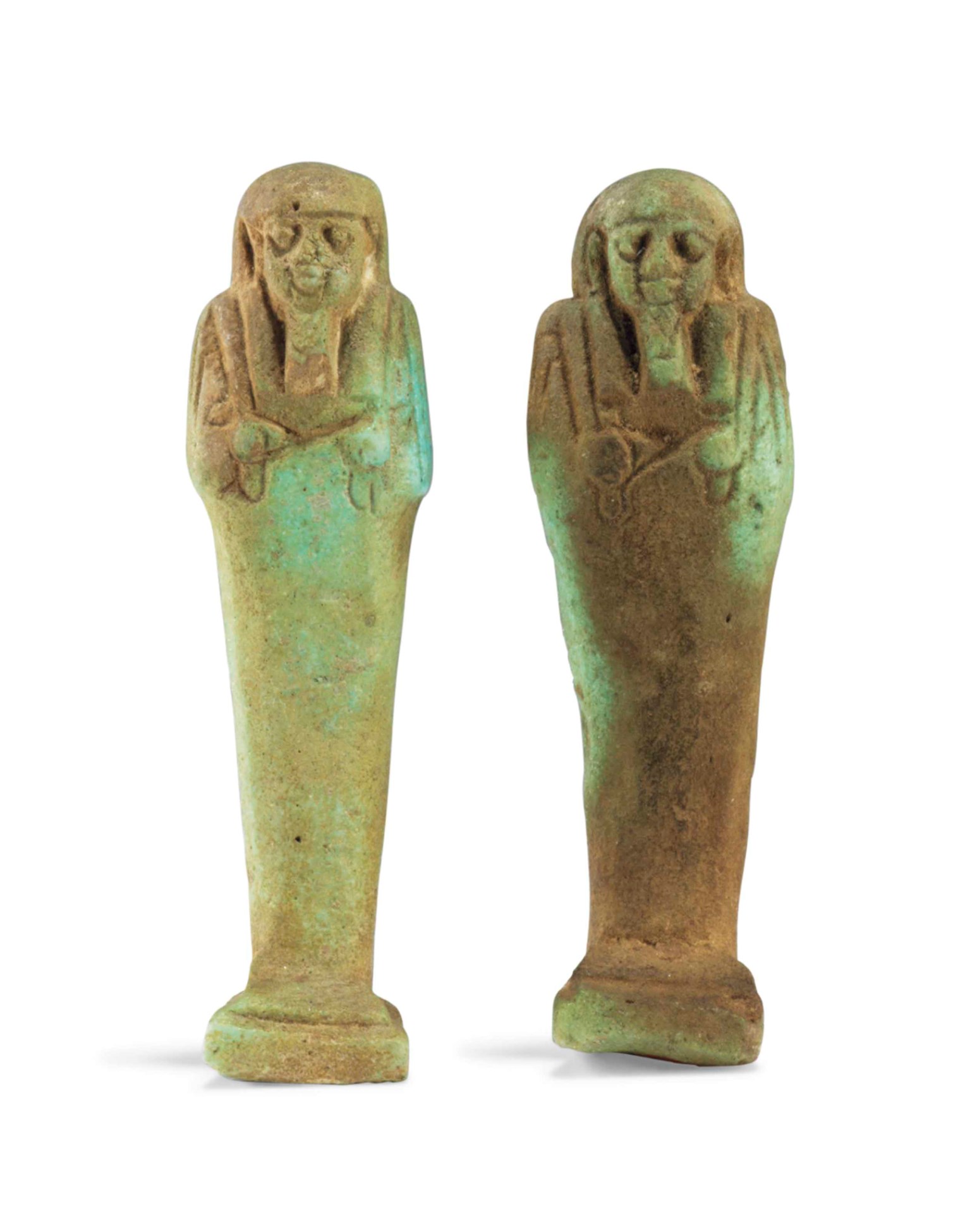 TWO EGYPTIAN GREEN FAIENCE SHABTIS, LATE PERIOD, 30TH DYNASTY, CIRCA ...