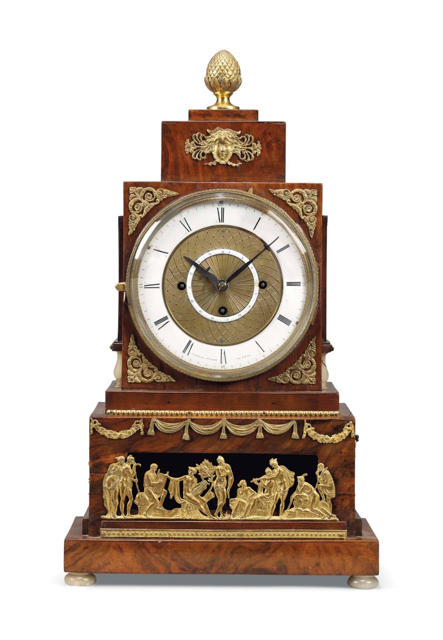 AN AUSTRO-HUNGARIAN BRASS-MOUNTED WALNUT AND ALABASTER GRANDE SONNERIE ...