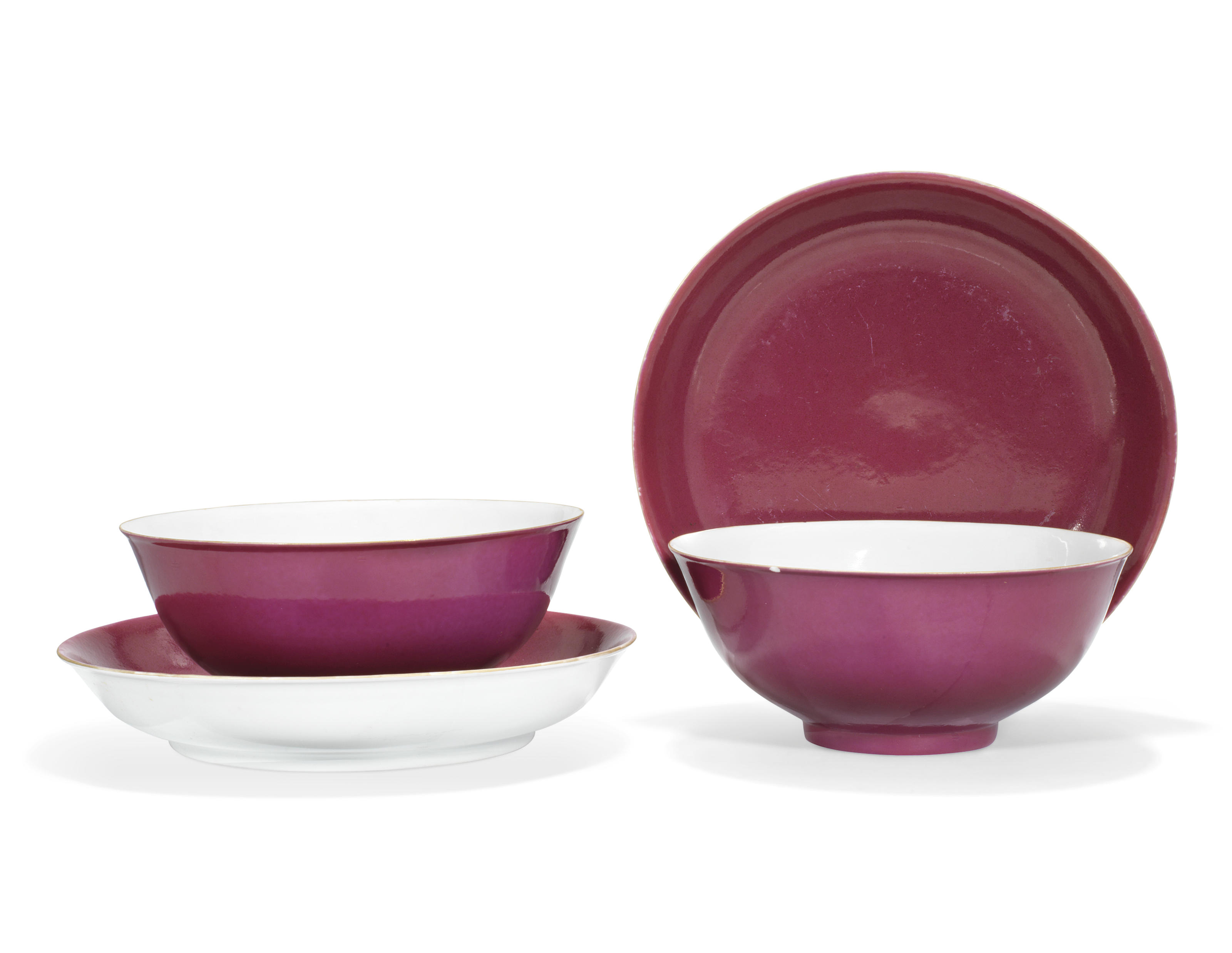 TWO RUBY-BACK BOWLS AND TWO LARGE RUBY-GROUND PLATES, GUANGXU SIX ...