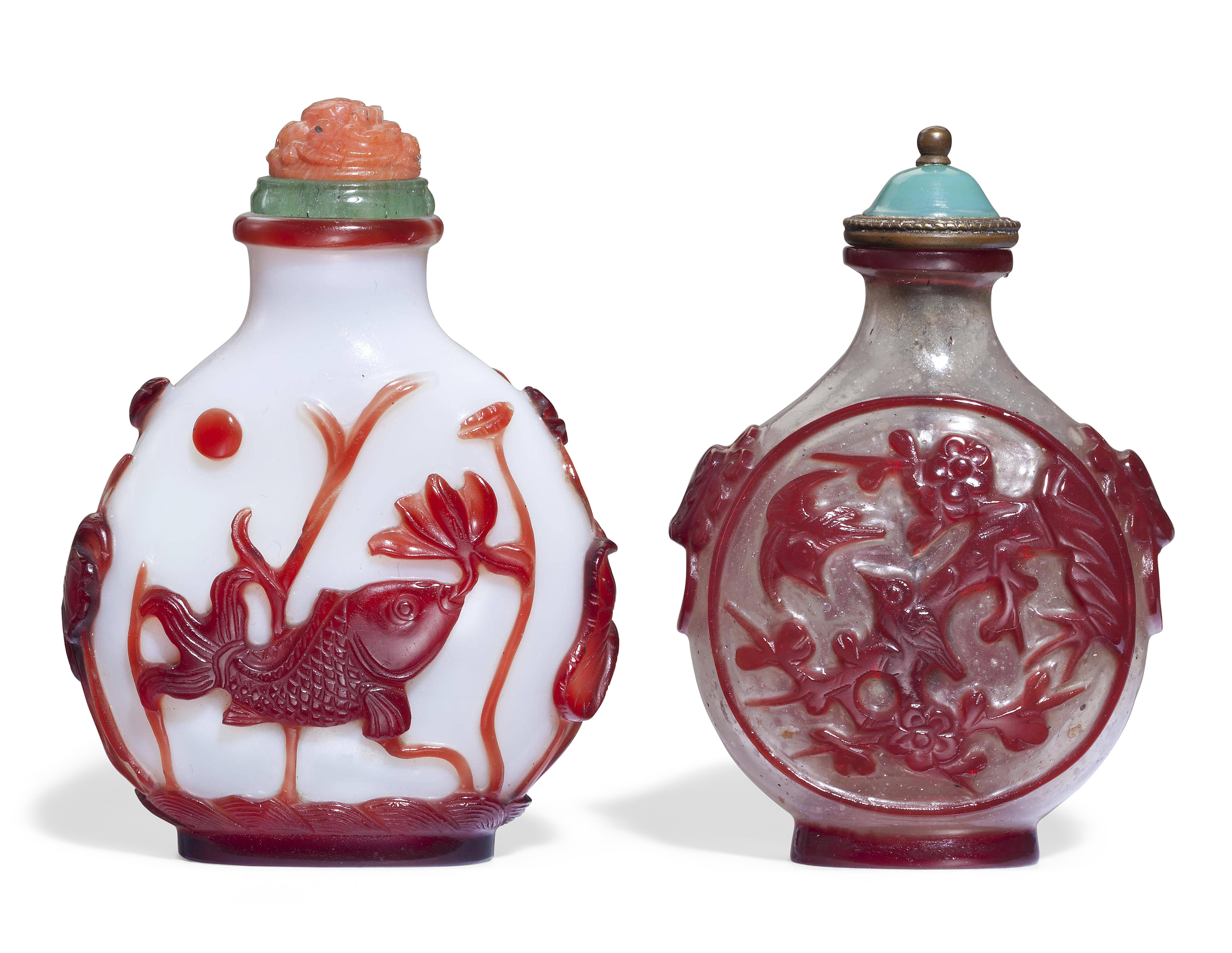 TWO RED-OVERLAY GLASS SNUFF BOTTLES, 1730-1840 | Christie’s