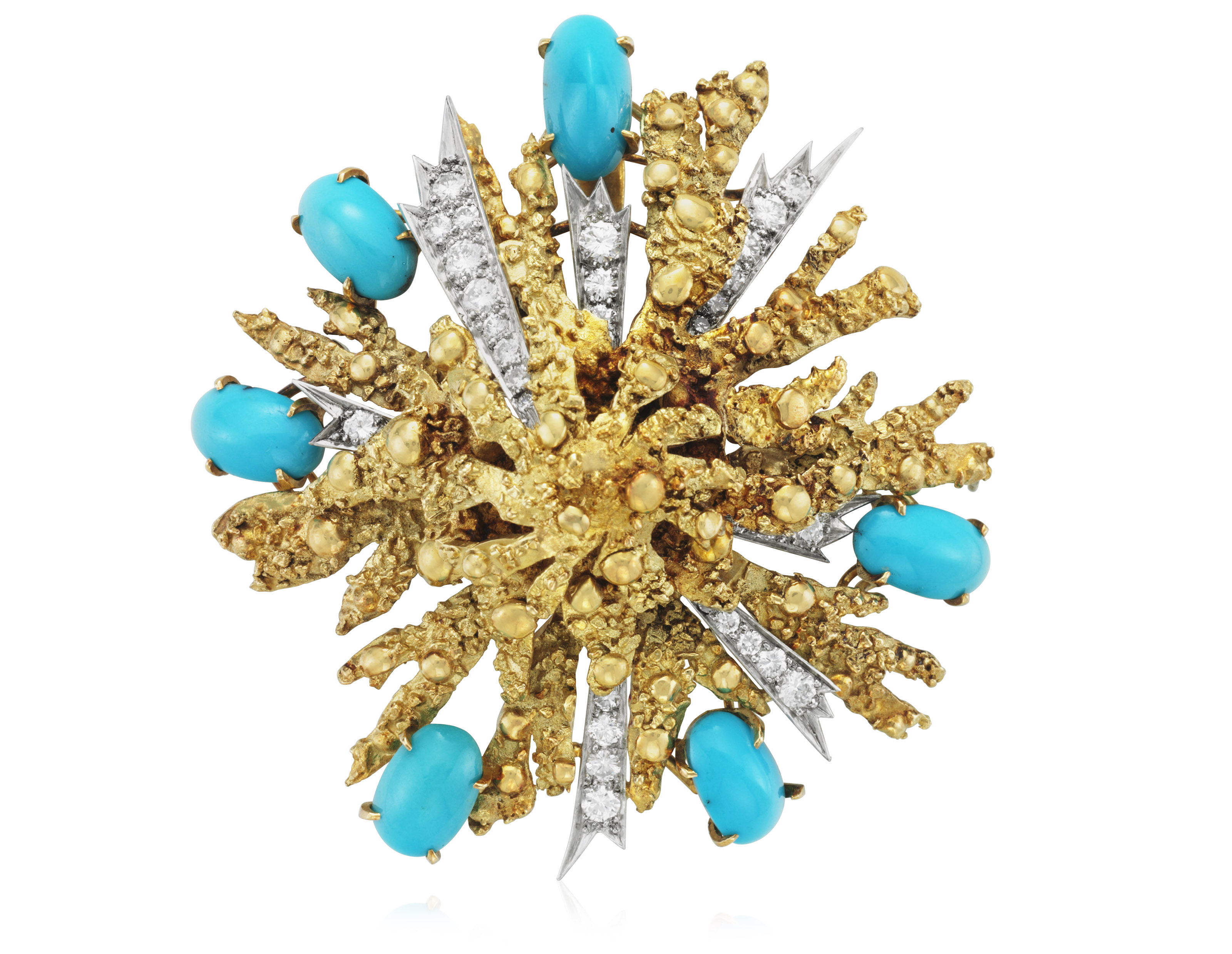 GOLD, TURQUOISE AND DIAMOND BROOCH, | Christie’s