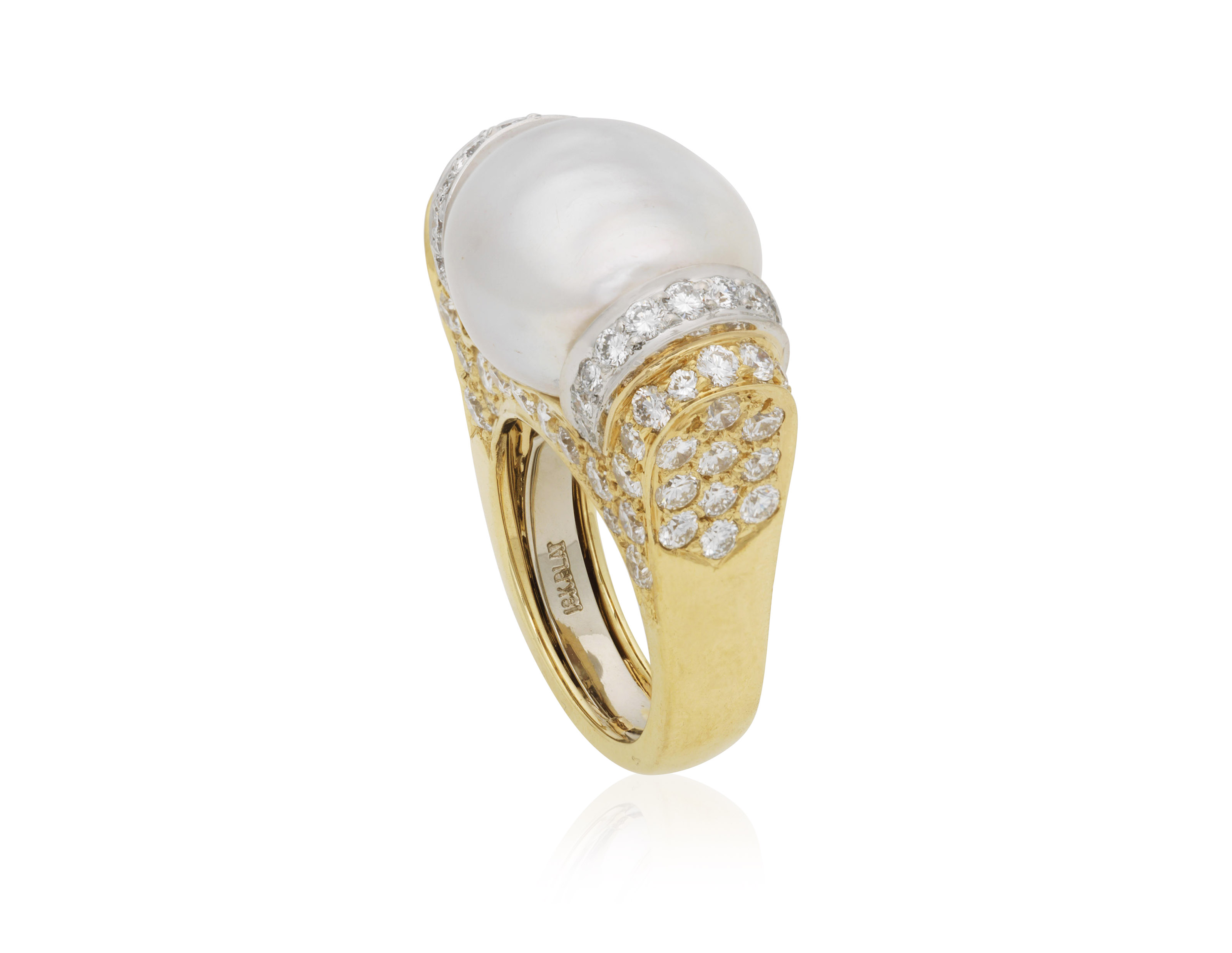 DAVID WEBB CULTURED BAROQUE PEARL AND DIAMOND RING, | Christie’s