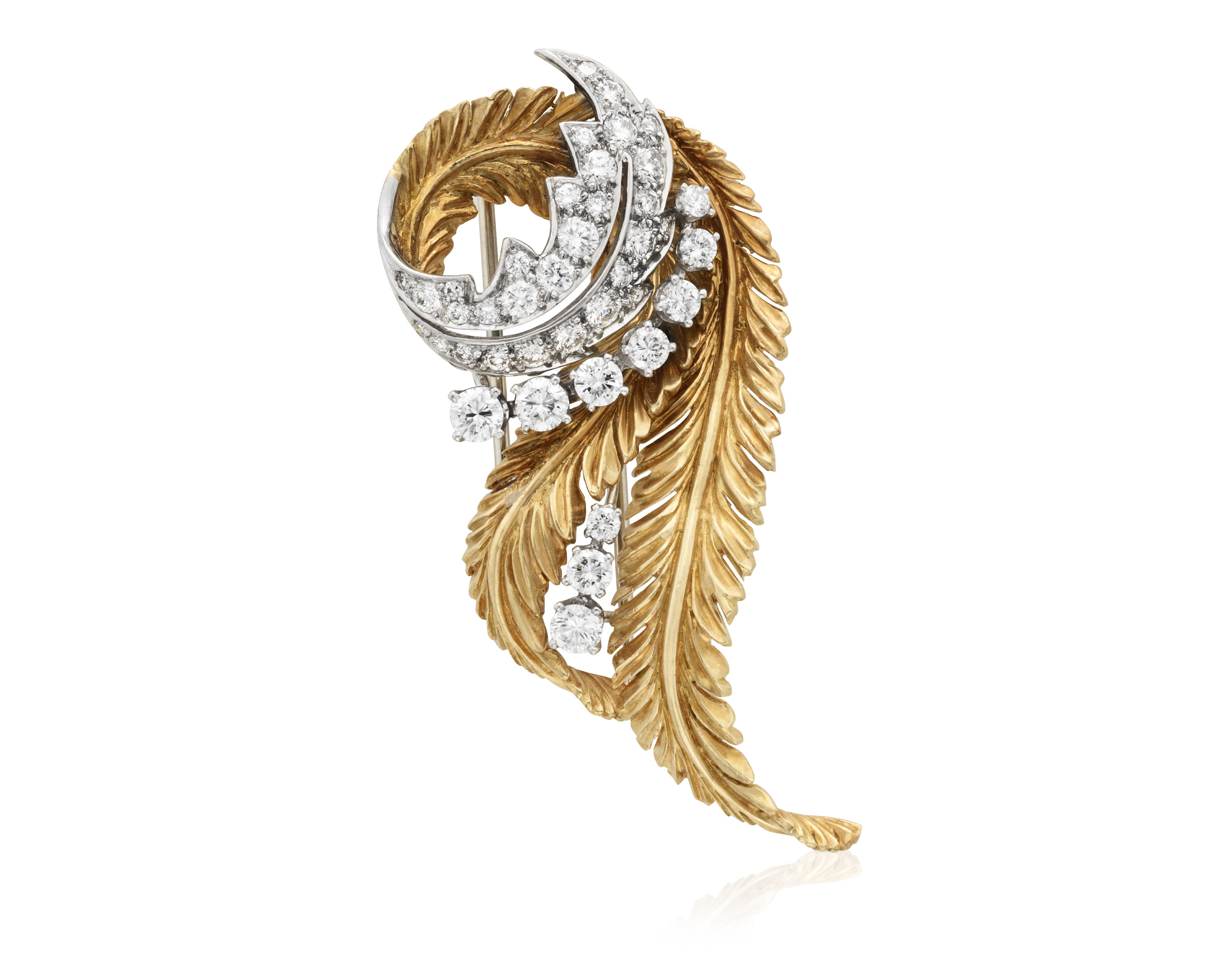 DIAMOND AND GOLD SCROLL BROOCH, | Christie’s