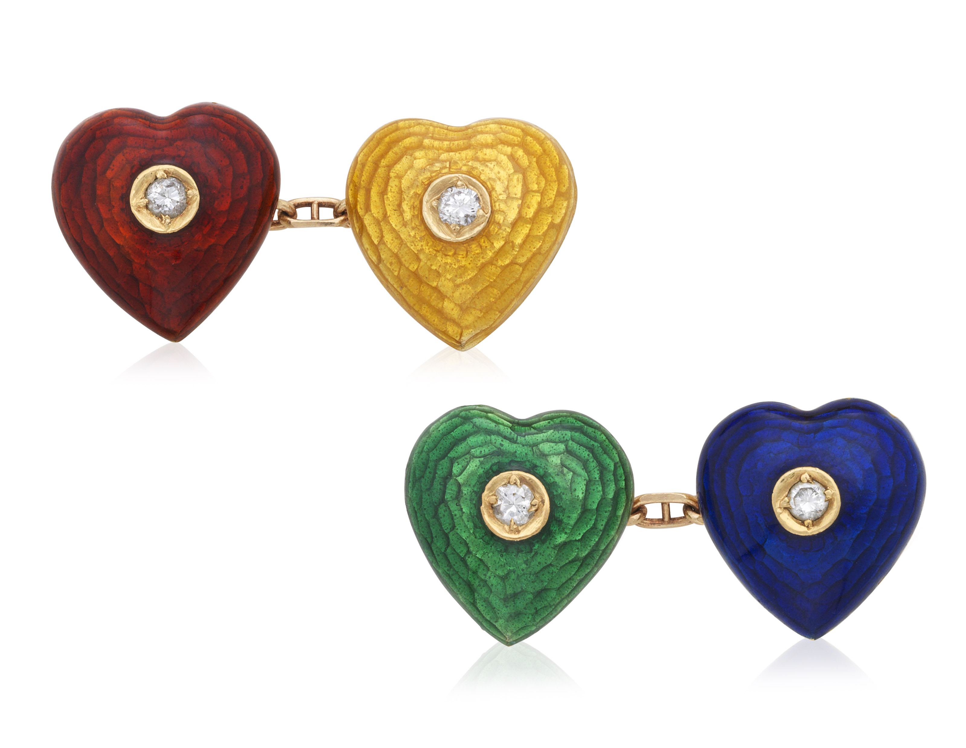DIAMOND AND ENAMEL HEART SHAPED CUFFLINKS, | Christie’s