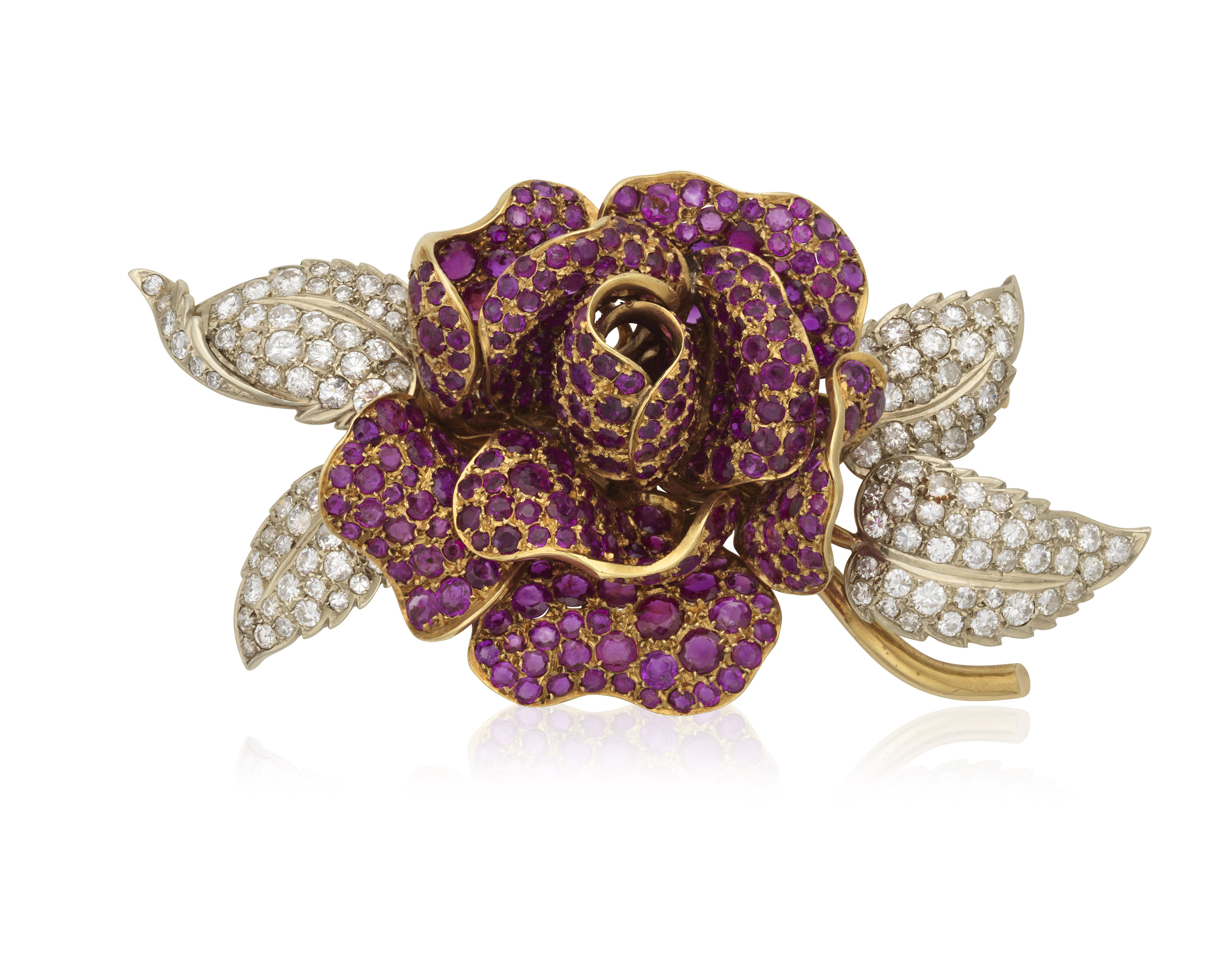 RUBY AND DIAMOND ROSE BROOCH, | Christie’s