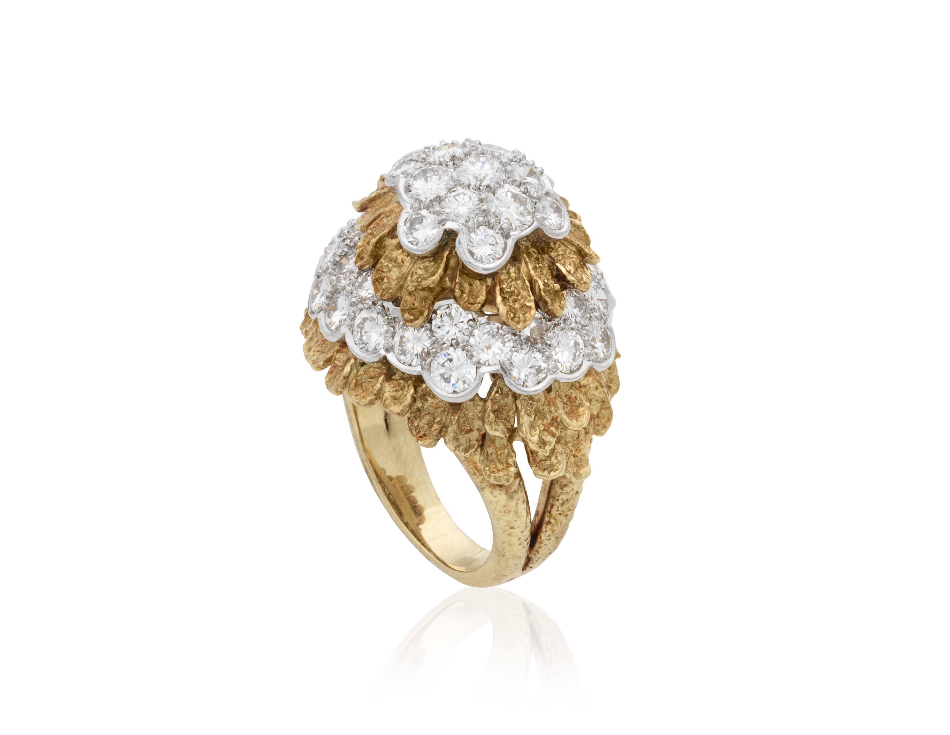DIAMOND AND TEXTURED GOLD TIERED RING, | Christie’s