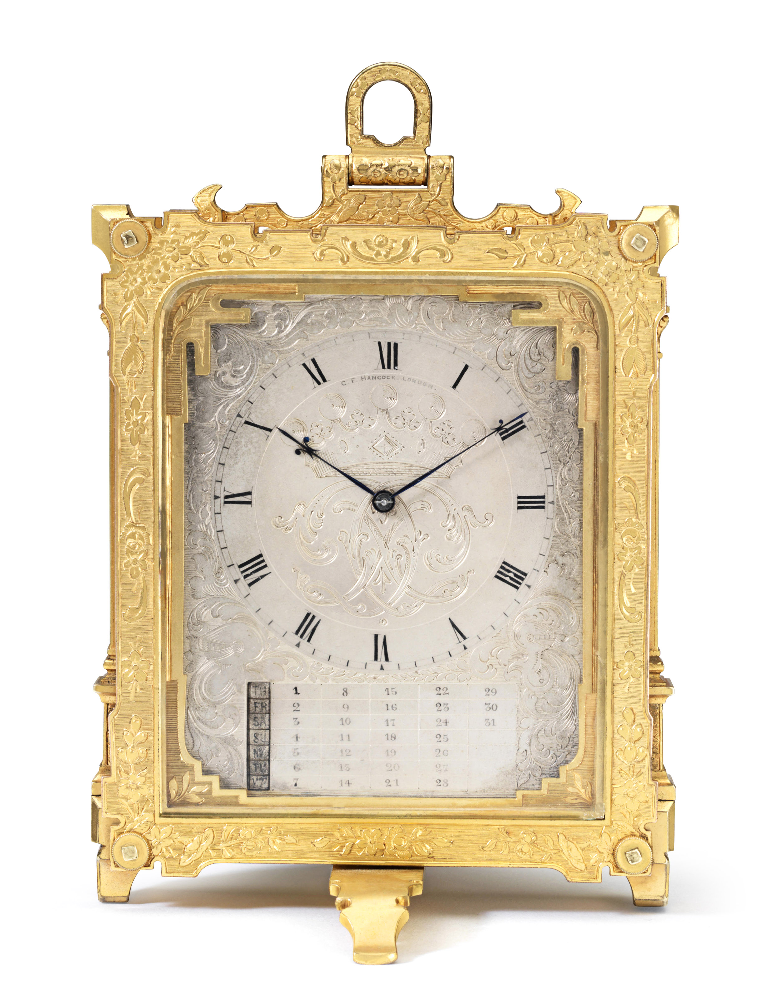 THOMAS COLE STYLE, CALENDAR DESK CLOCK, RETAILED BY G.F. HANCOCK ...