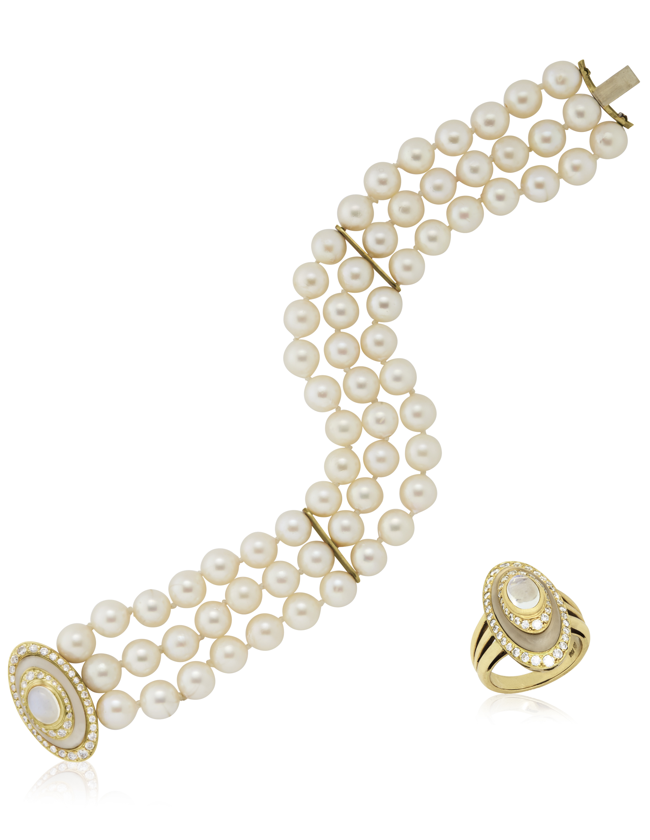 GROUP OF CULTURED PEARL, MOONSTONE AND DIAMOND JEWELRY, | Christie’s
