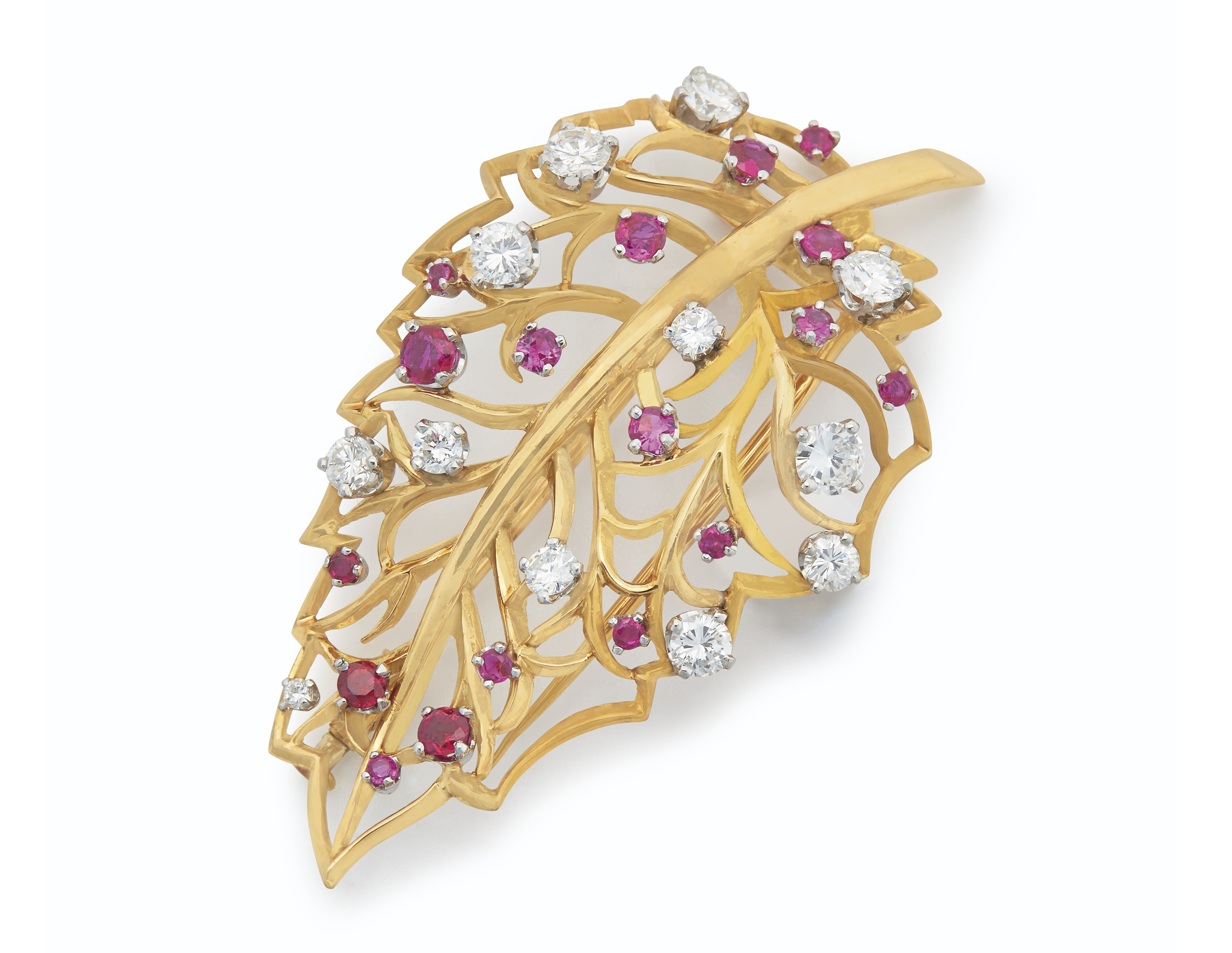 LAYKIN RETRO RUBY AND DIAMOND LEAF BROOCH, | Christie’s