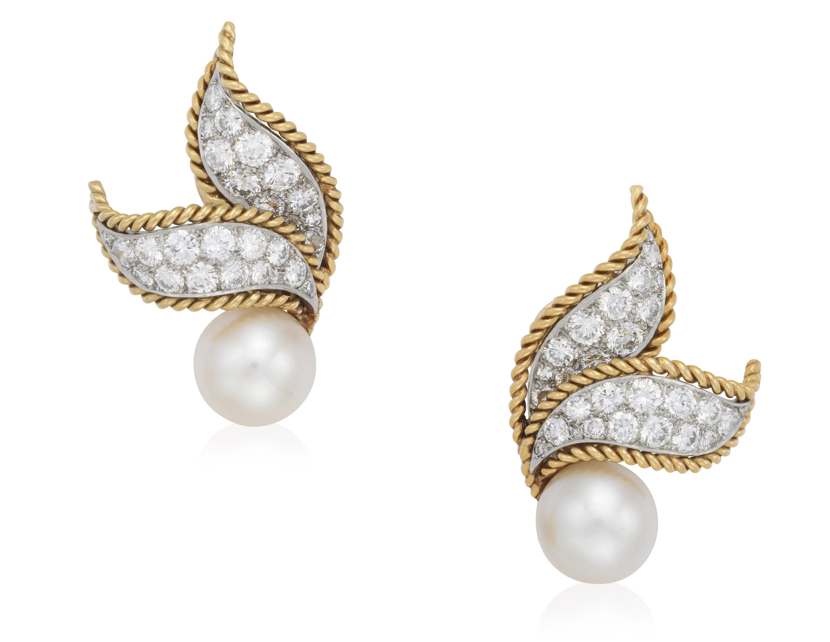 VAN CLEEF & ARPELS DIAMOND AND CULTURED PEARL EARRINGS, | Christie’s