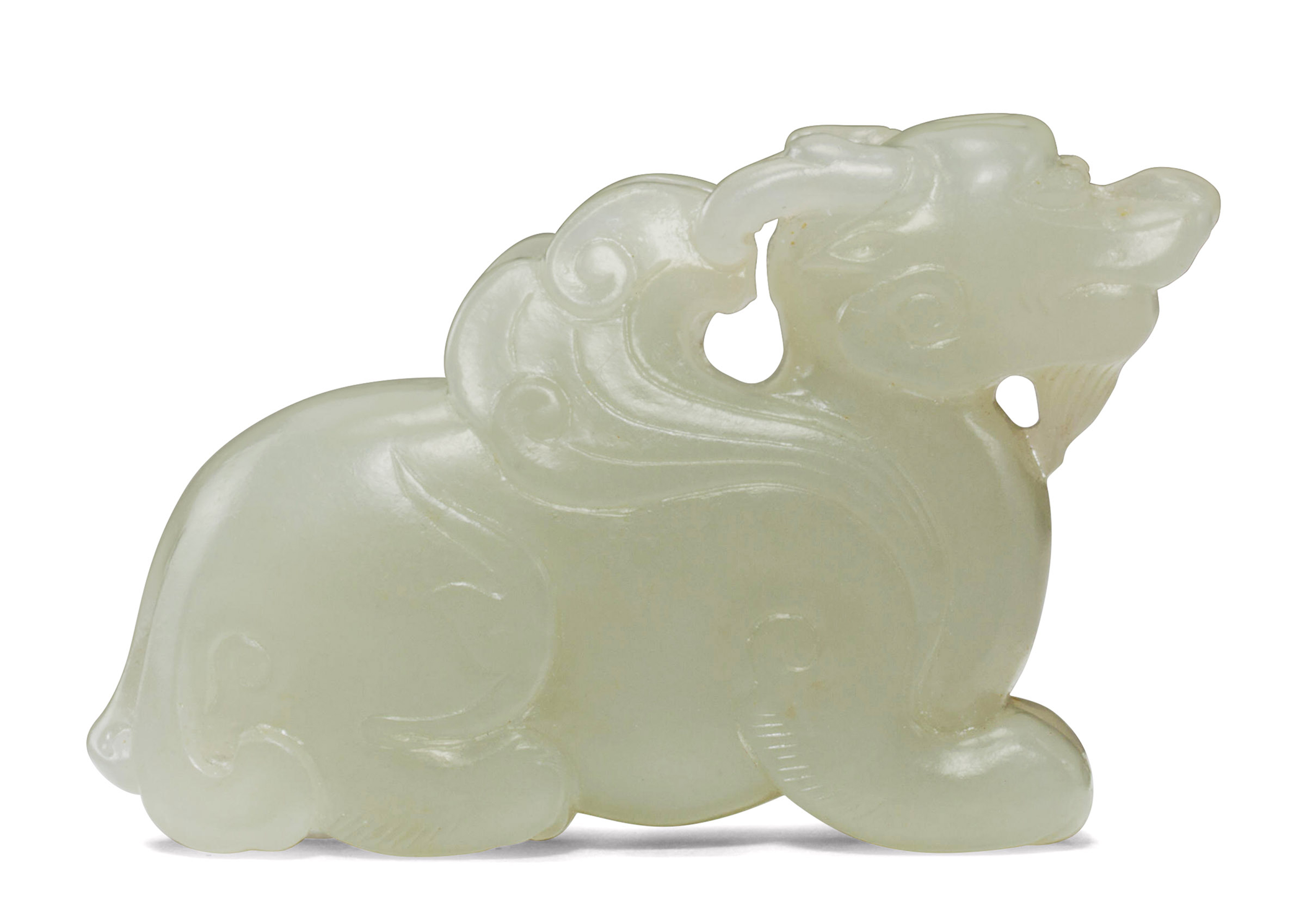 A SMALL WHITE JADE FIGURE OF A SEATED QILIN, QING DYNASTY (1644-1911 ...