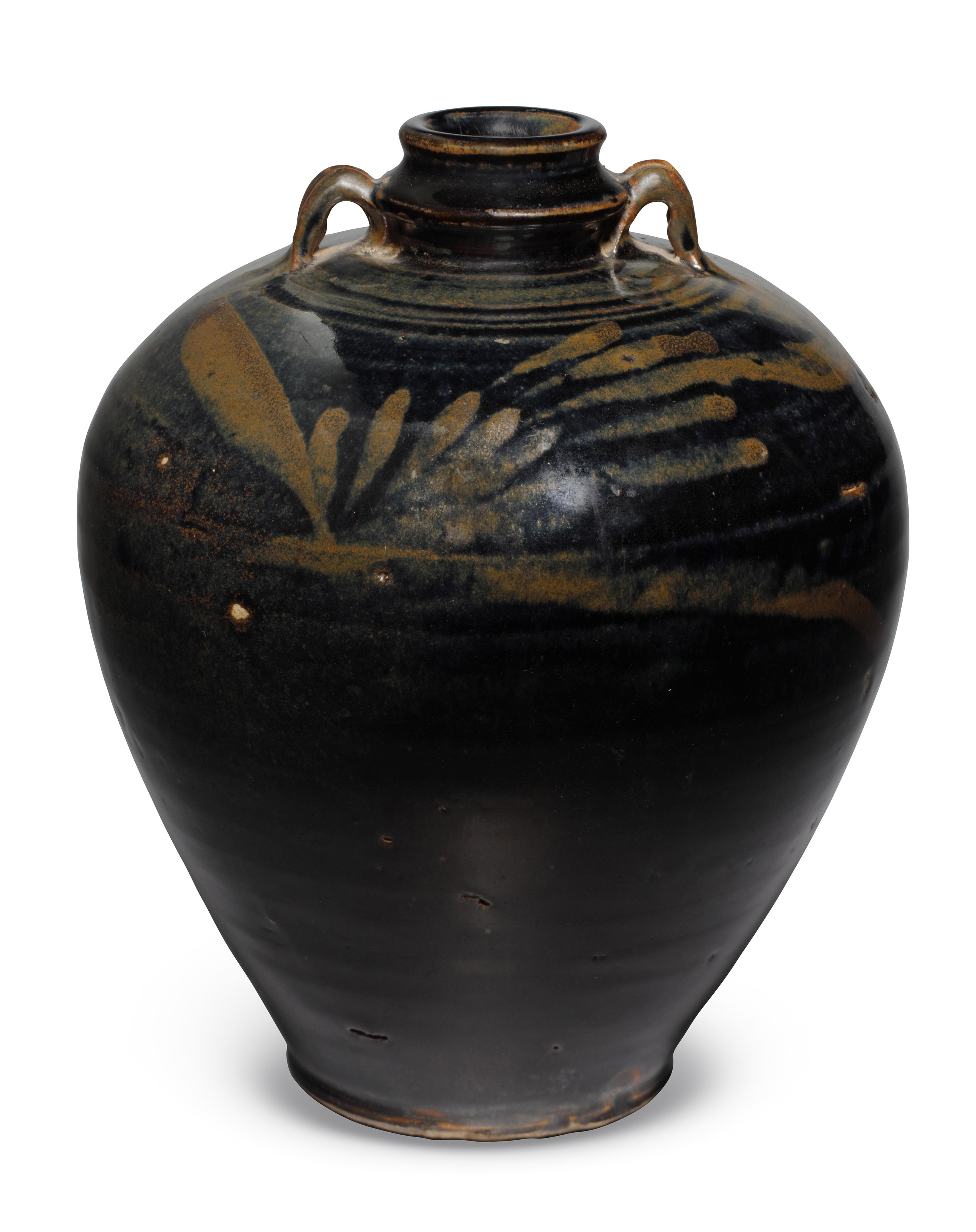 A RUSSET-PAINTED BLACK-GLAZED OVOID JAR, JIN-YUAN DYNASTY, 13TH CENTURY ...