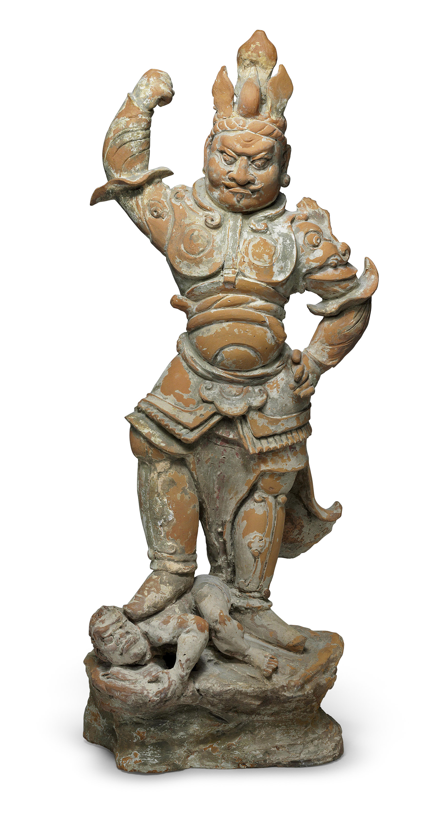 A LARGE PAINTED POTTERY FIGURE OF A LOKAPALA, TANG DYNASTY (618-907 ...