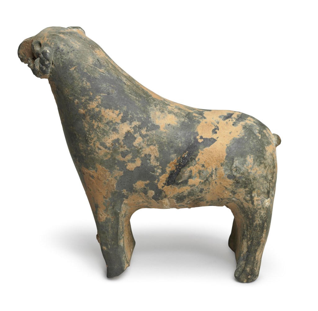 A GREY POTTERY FIGURE OF A RAM, NORTHERN DYNASTIES, 4TH-5TH CENTURY ...