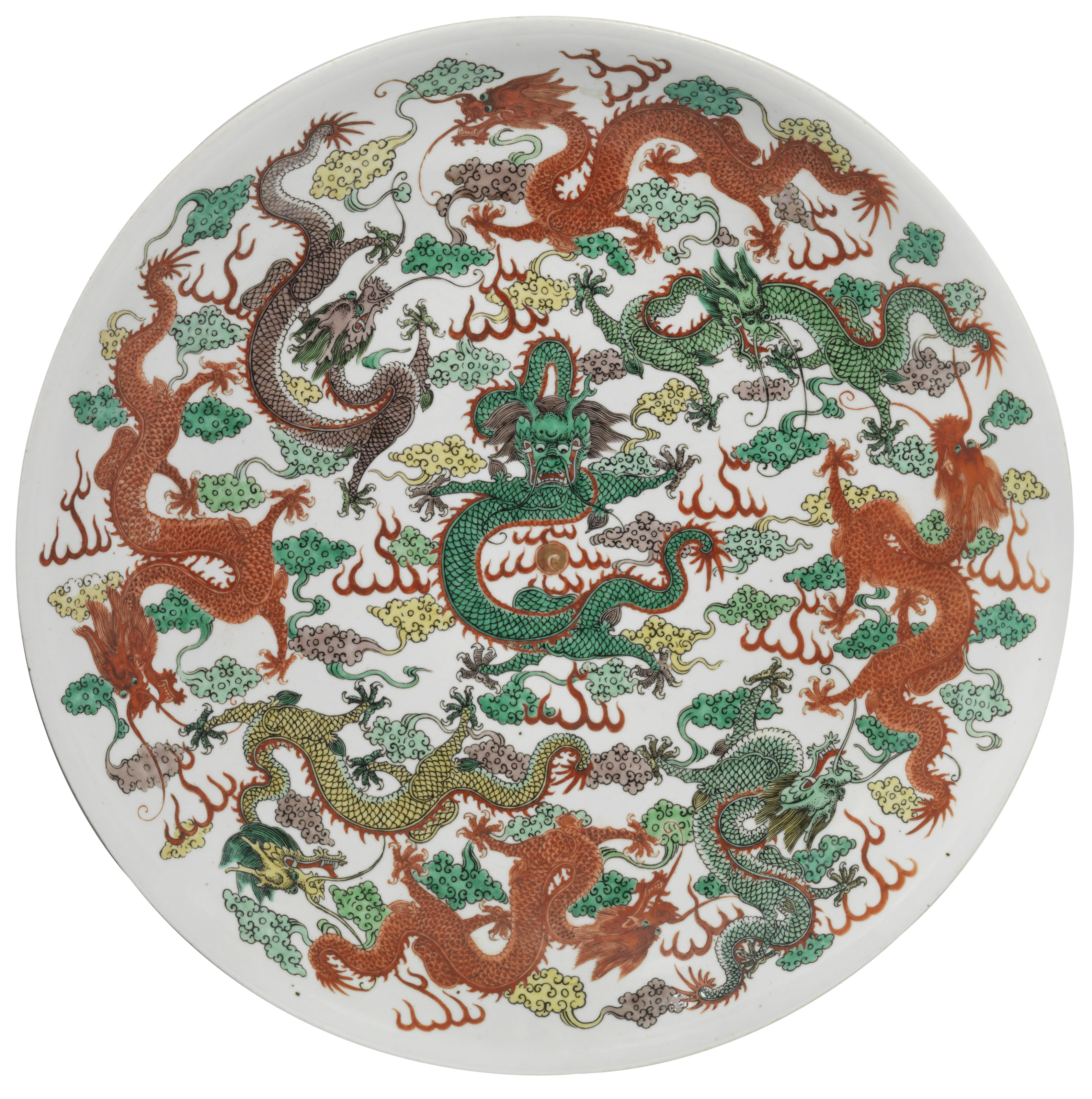 A LARGE FAMILLE VERTE 'NINE DRAGON' DISH, GUANGXU PERIOD (1875-1908 ...