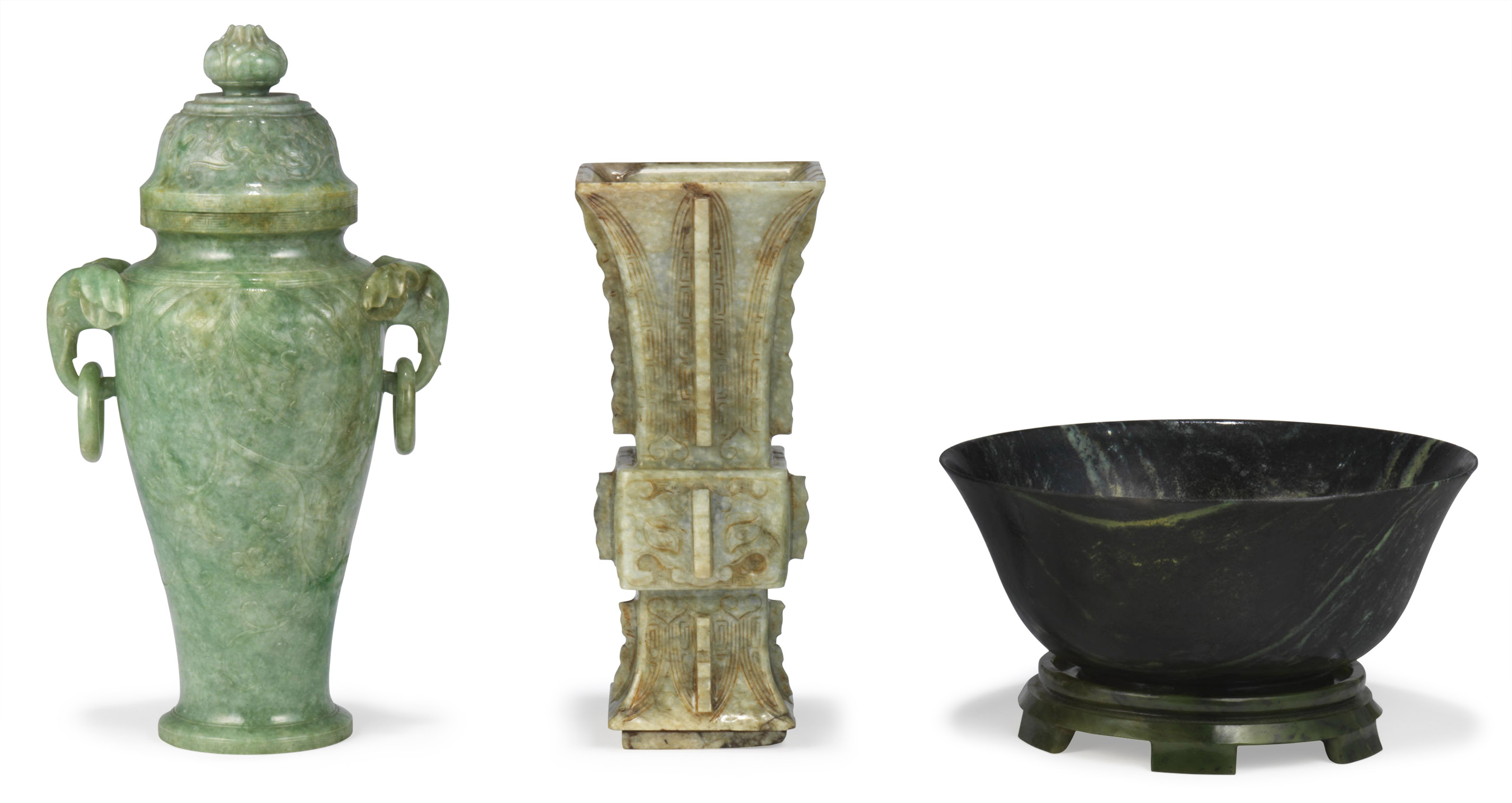 A GROUP OF THREE JADE AND JADEITE VESSELS, MING DYNASTY AND LATER ...