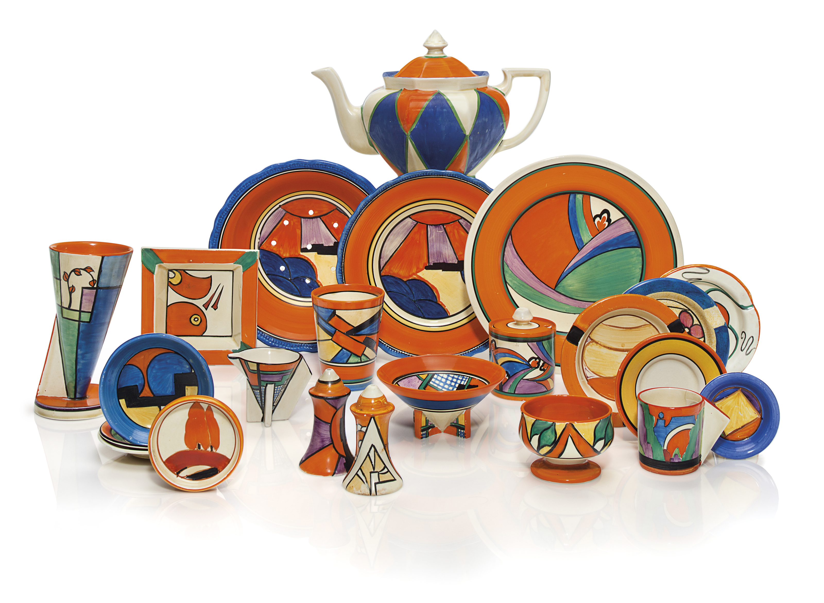 A GROUP OF CLARICE CLIFF WARES, 20TH CENTURY, VARIOUS BLACK PRINTED ...