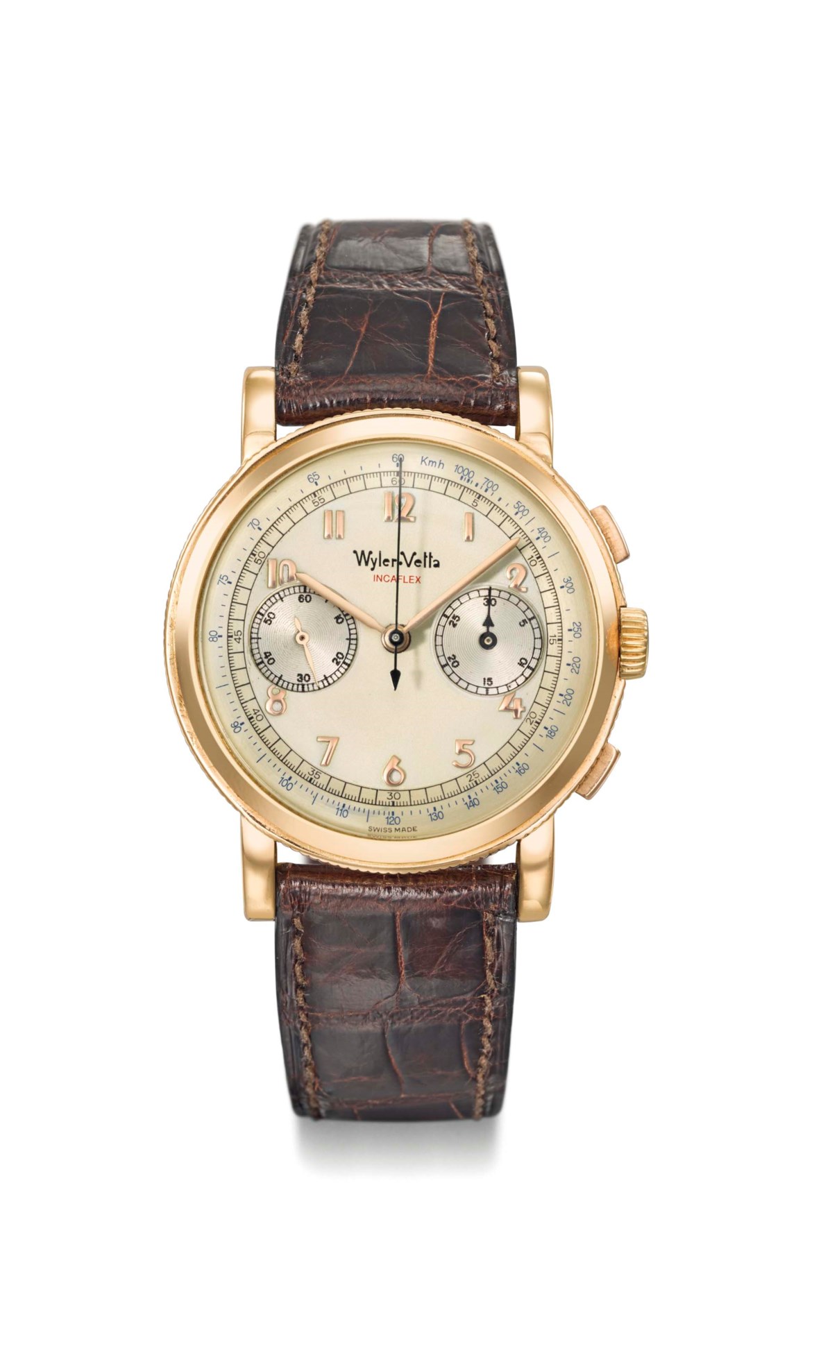 Wyler Vetta. A fine, large and attractive18K pink gold chronograph ...