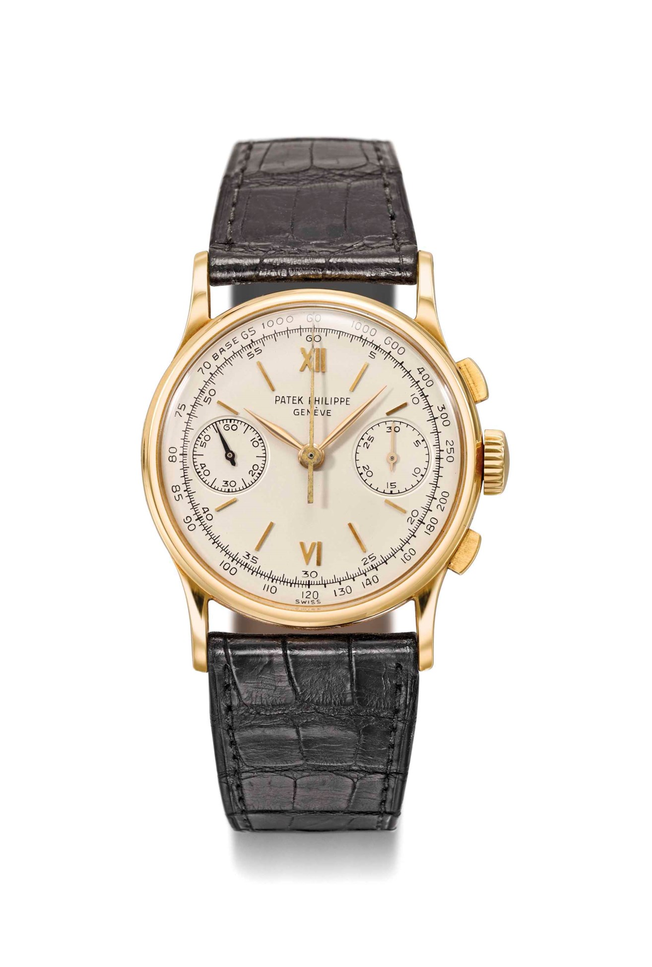 Patek Philippe. A rare and attractive 18K gold chronograph wristwatch ...