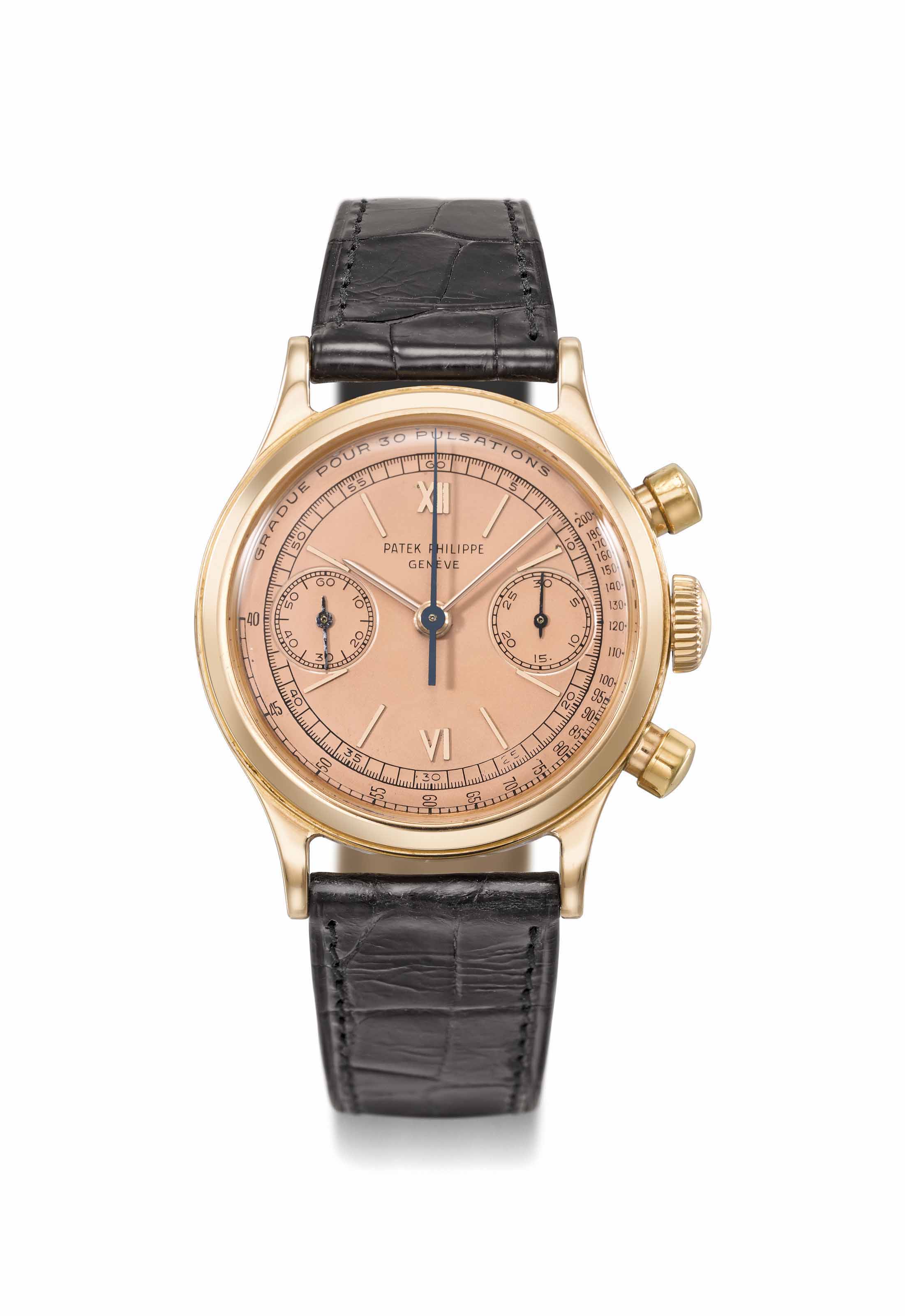 Patek Philippe. A rare and attractive 18K pink gold chronograph ...