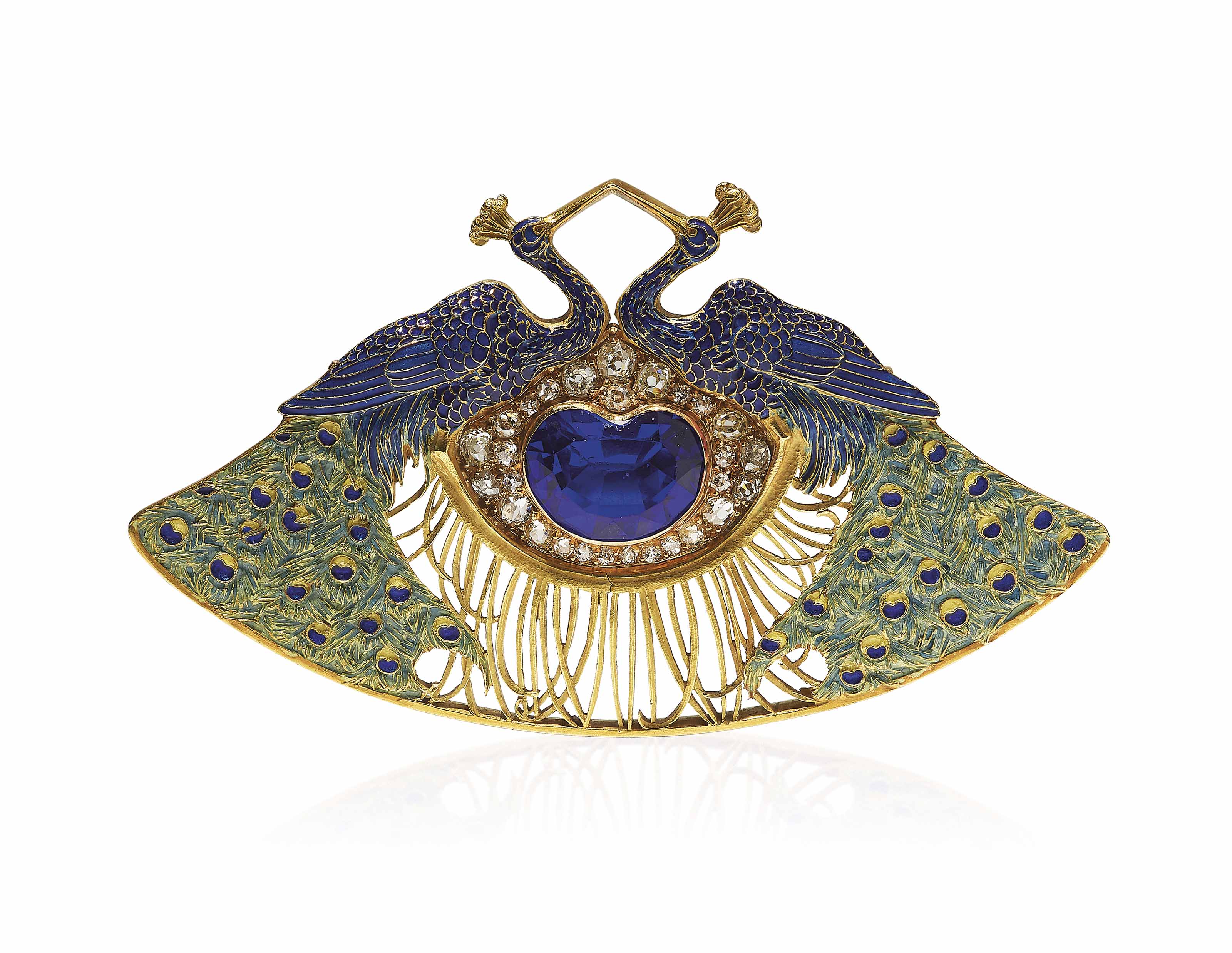 AN ART NOUVEAU ENAMEL, DIAMOND AND GLASS BROOCH, BY RENÉ LALIQUE ...