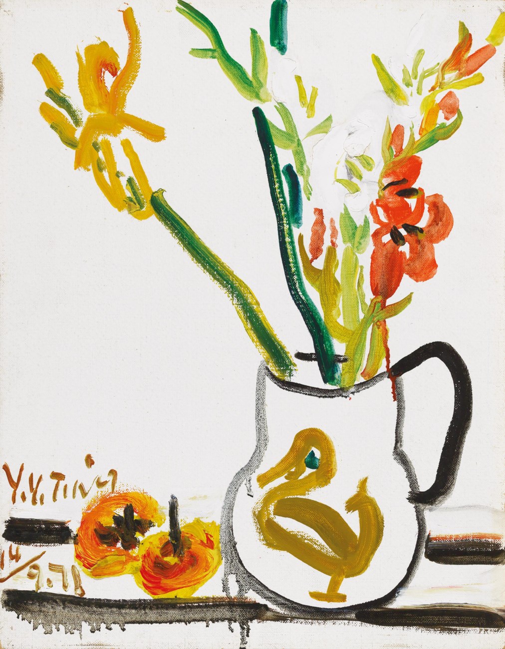 T'ING YIN-YUNG (DING YANYONG, CHINA, 1902-1978), Persimmons and Flowers ...