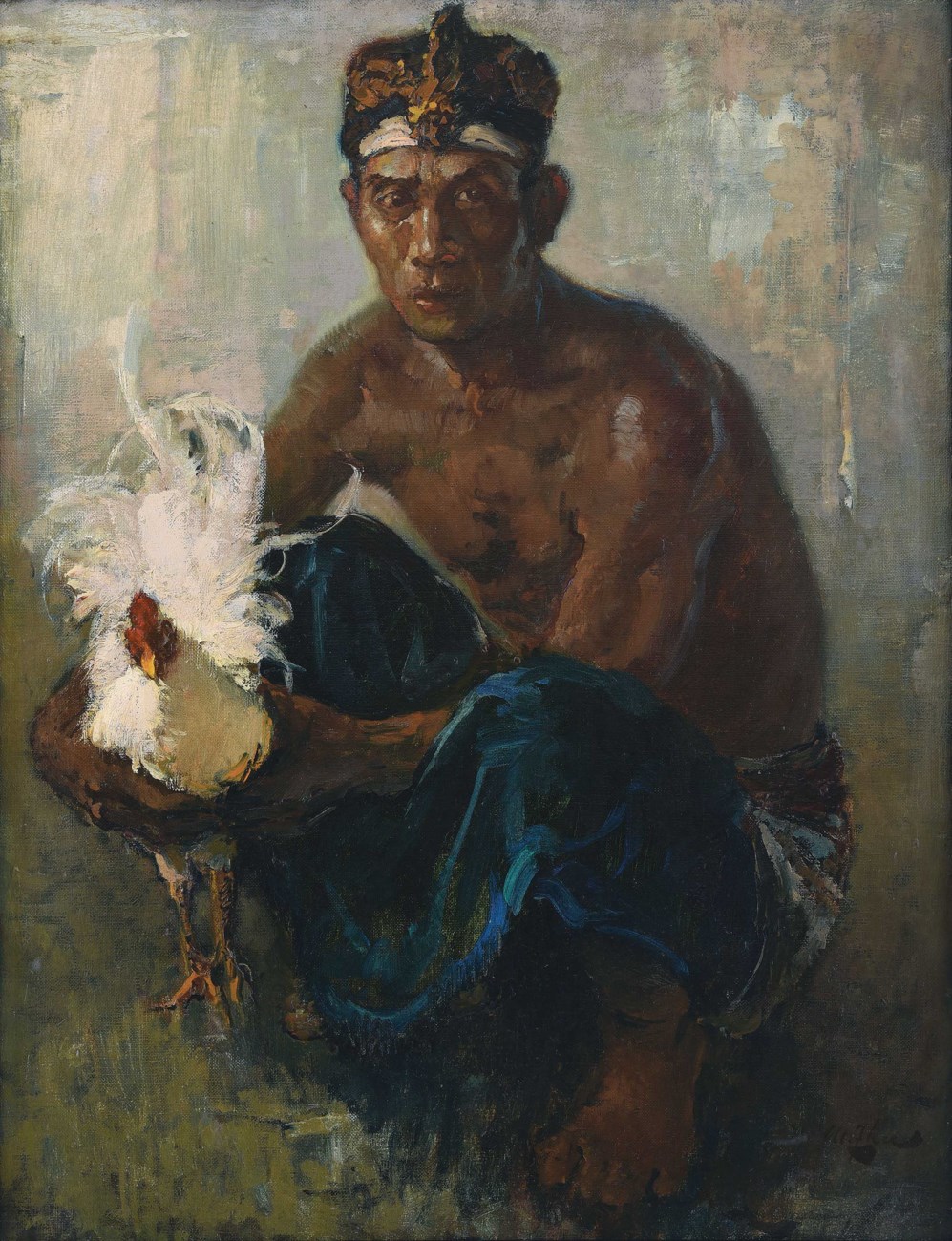 LEE MAN FONG (INDONESIA, 1913-1988), Balinese Man with Fighting ...