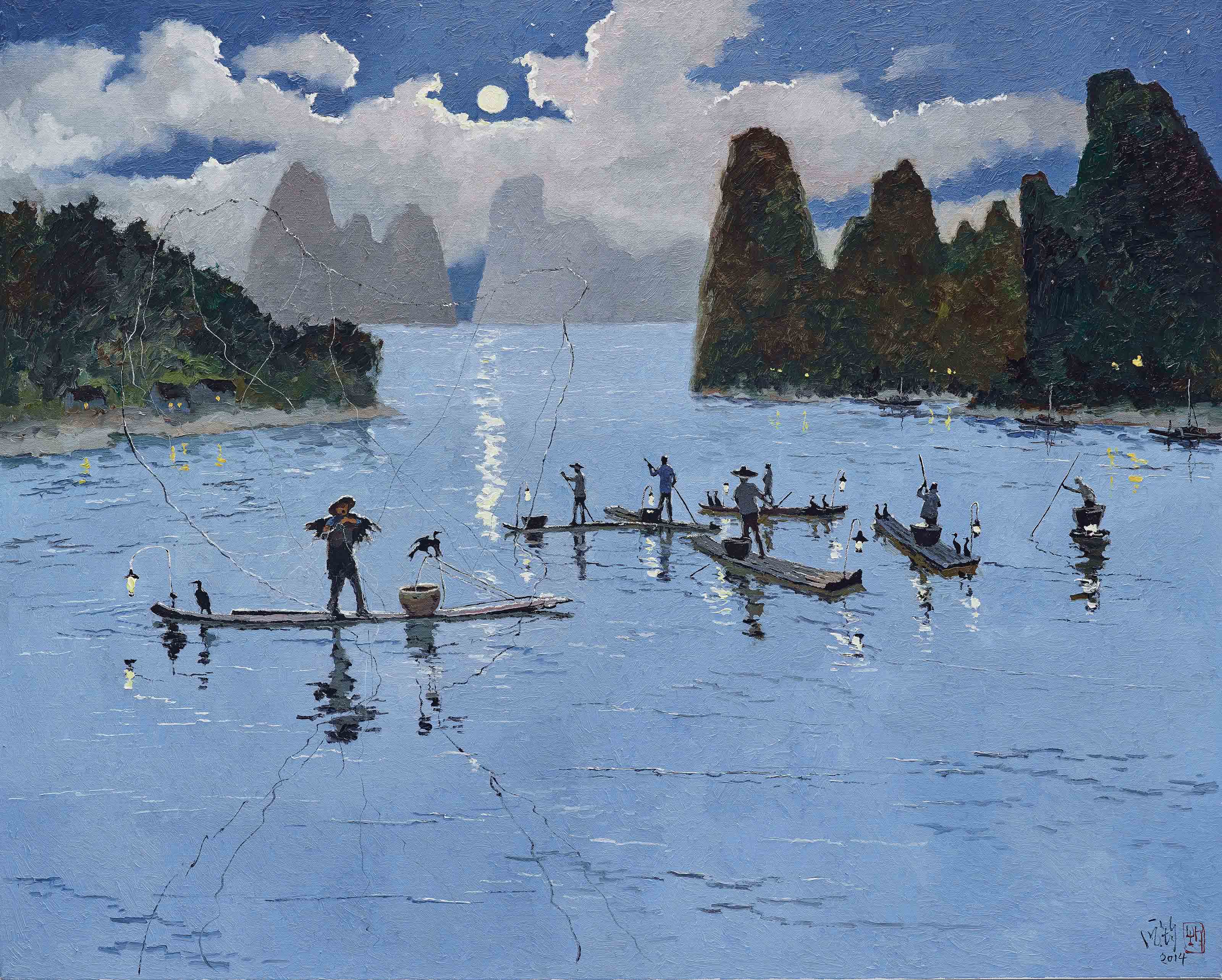 PANG JIUN (PANG JUN, CHINA, B. 1936) , Full Moon over the Li River ...