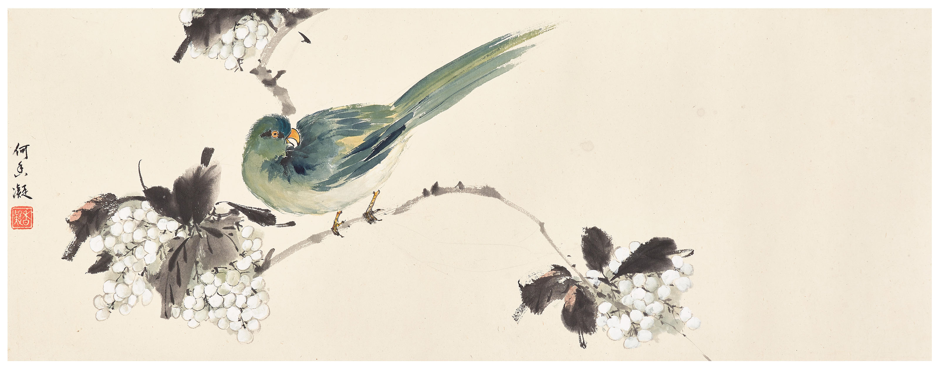 HE XIANGNING (1877-1972), Green Bird on Branch | Christie’s
