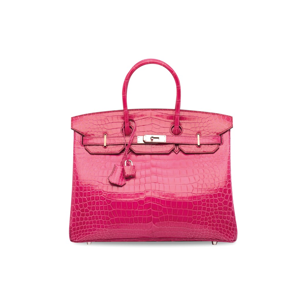 A SHINY FUCHSIA POROSUS CROCODILE BIRKIN 35 WITH PALLADIUM HARDWARE ...