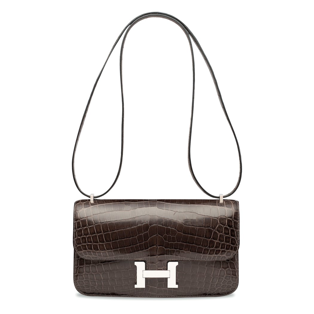 A SHINY GRAPHITE NILOTICUS CROCODILE CONSTANCE ÉLAN WITH PALLADIUM ...